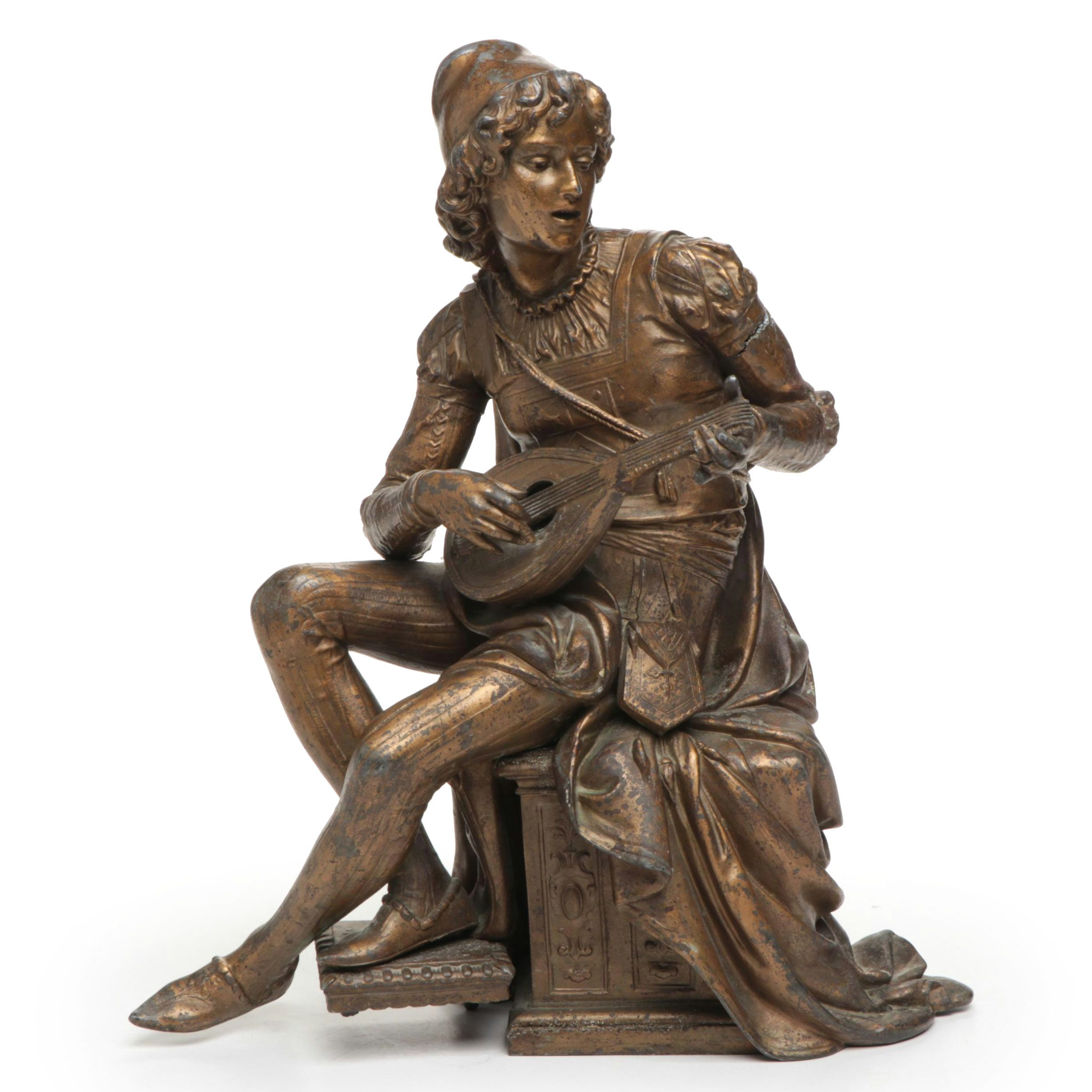 French Style Gilt Spleter Lute Player Clock Topper, Late 19th/ Early ...