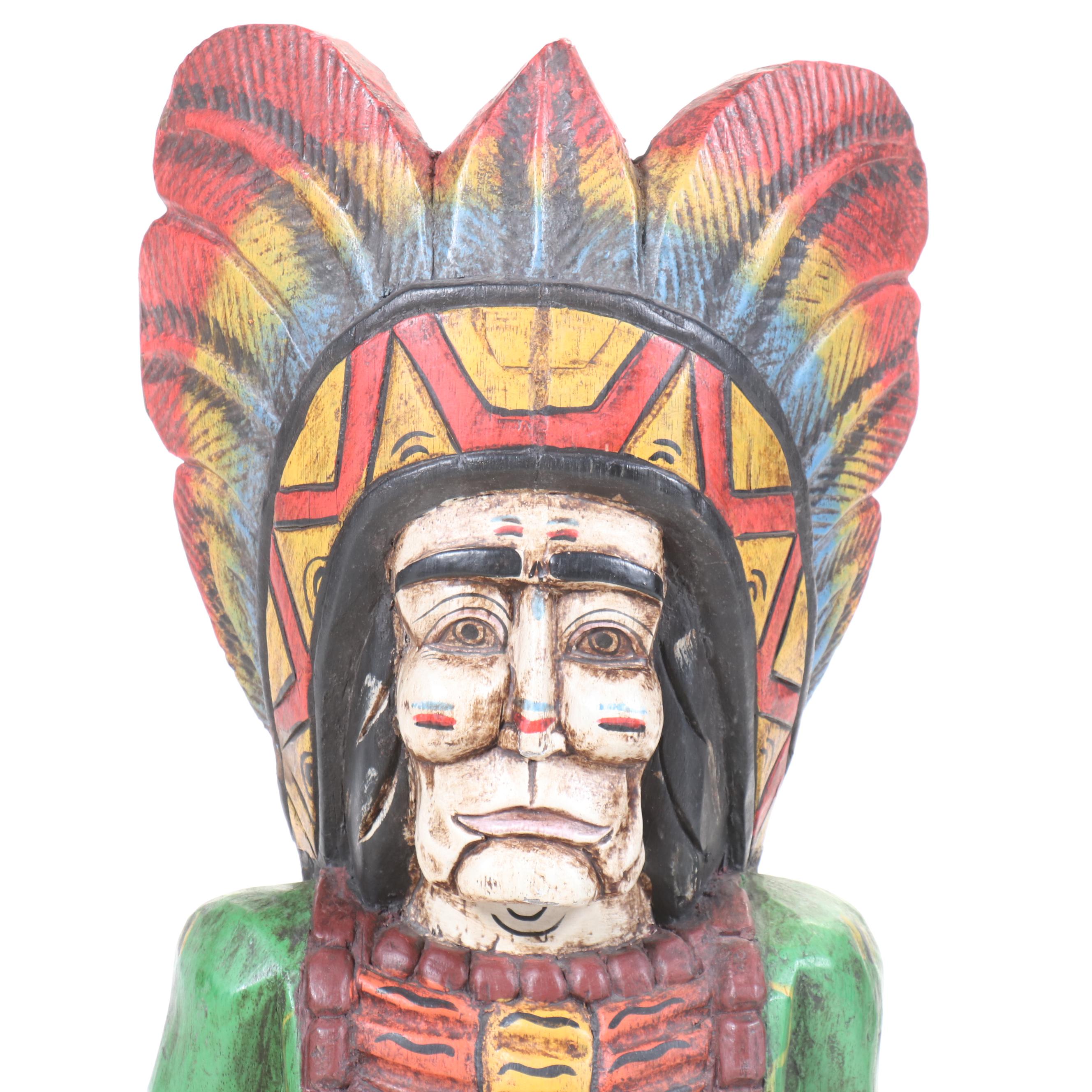 Polychrome Carved Wood Cigar Store Indian Display | EBTH