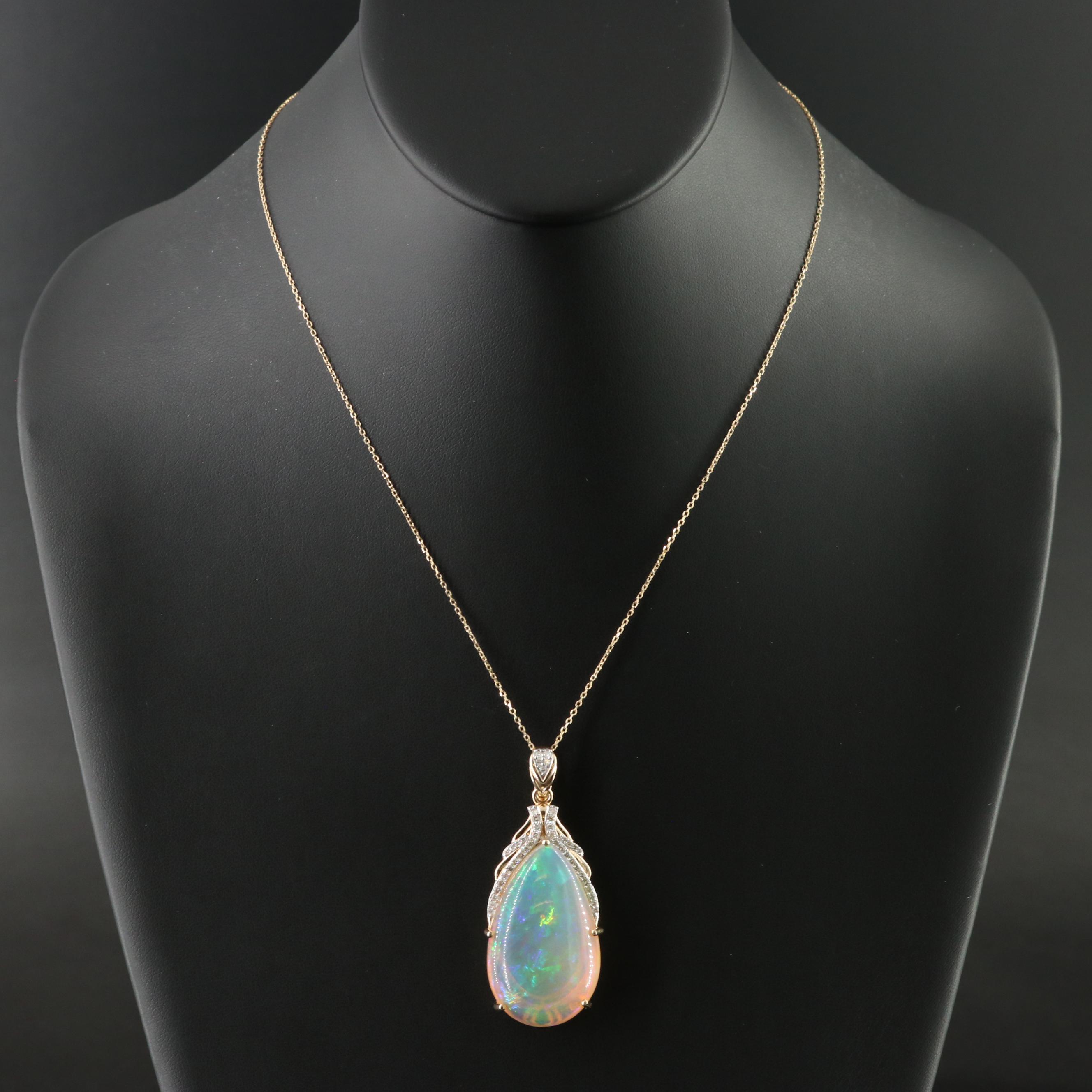 14K 47.43 CT Opal and Diamond Enhancer Pendant Necklace | EBTH