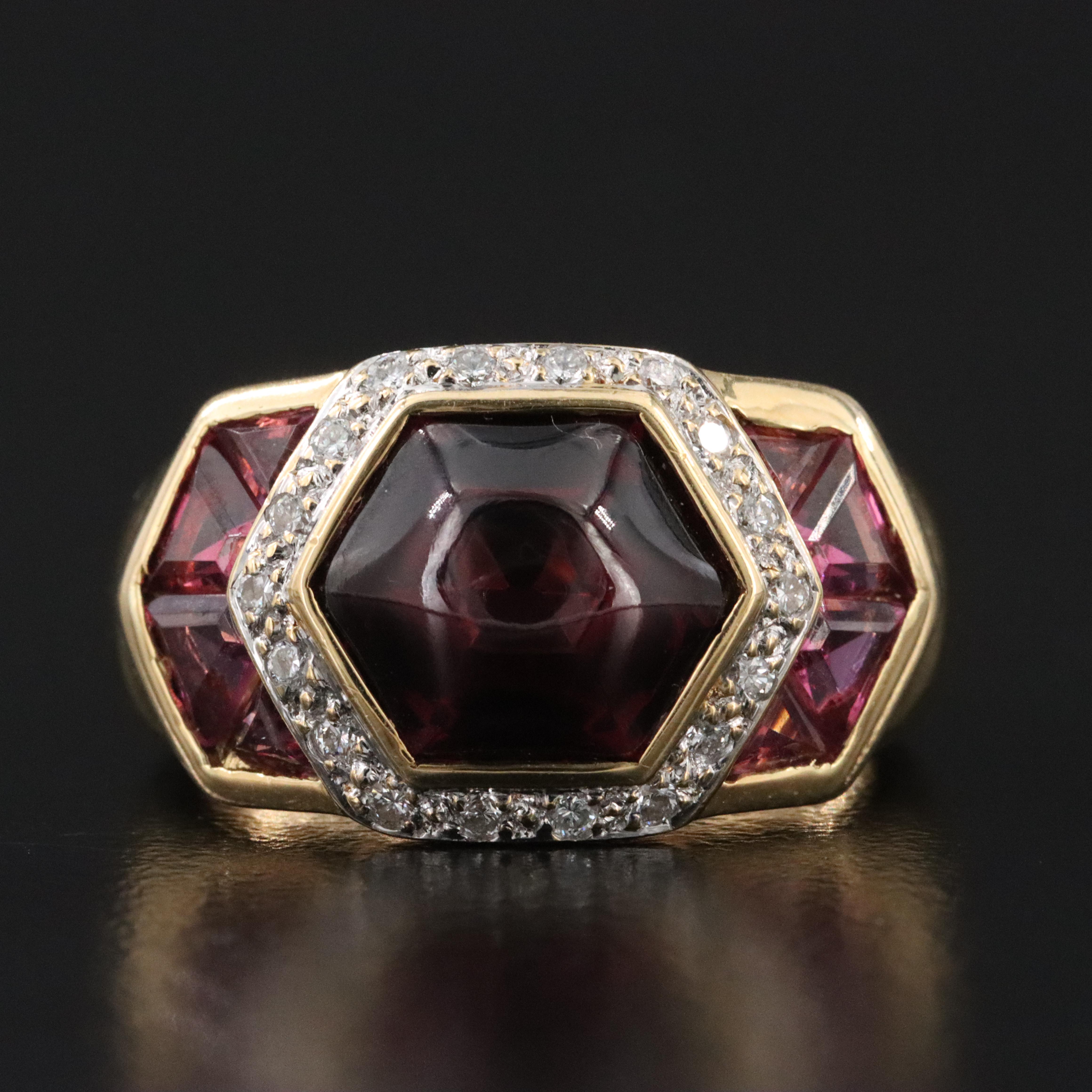 18K Garnet and Diamond Ring | EBTH
