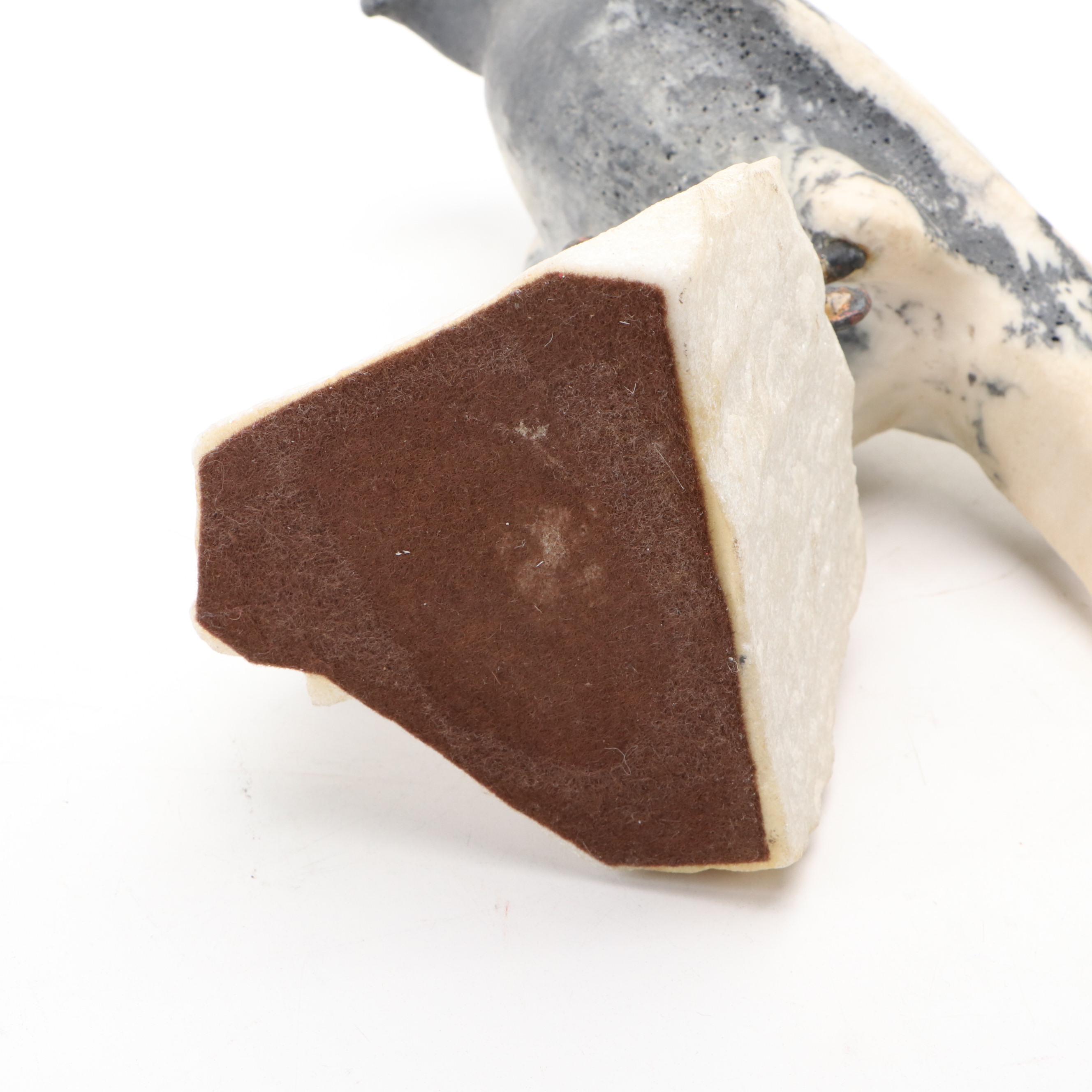 Limited Edition Signed Hand-Carved Stone Falcon Sculpture with Bronze ...