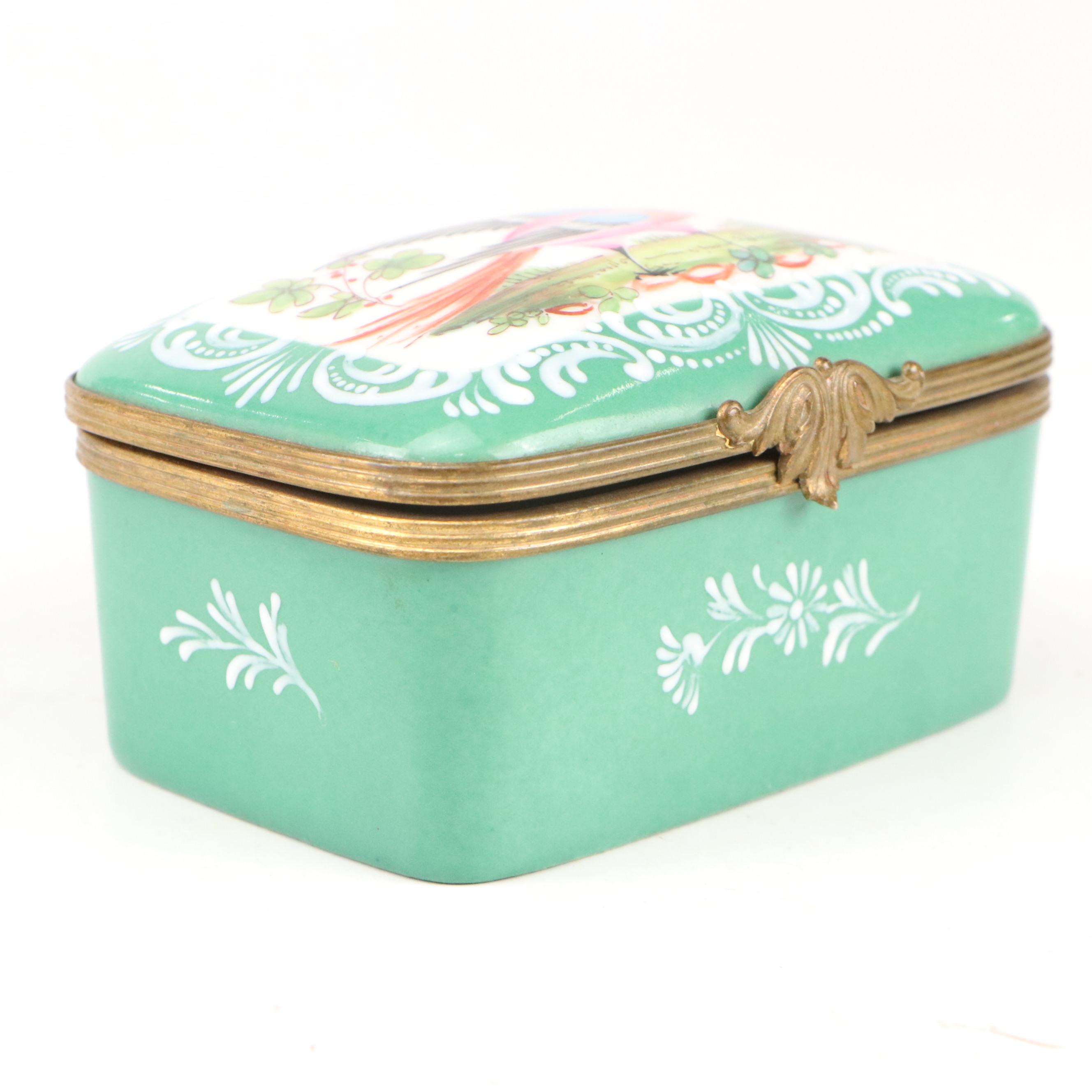 Porcelaine de Paris Ormolu Mounted Hand-Painted Porcelain Box, 20th ...