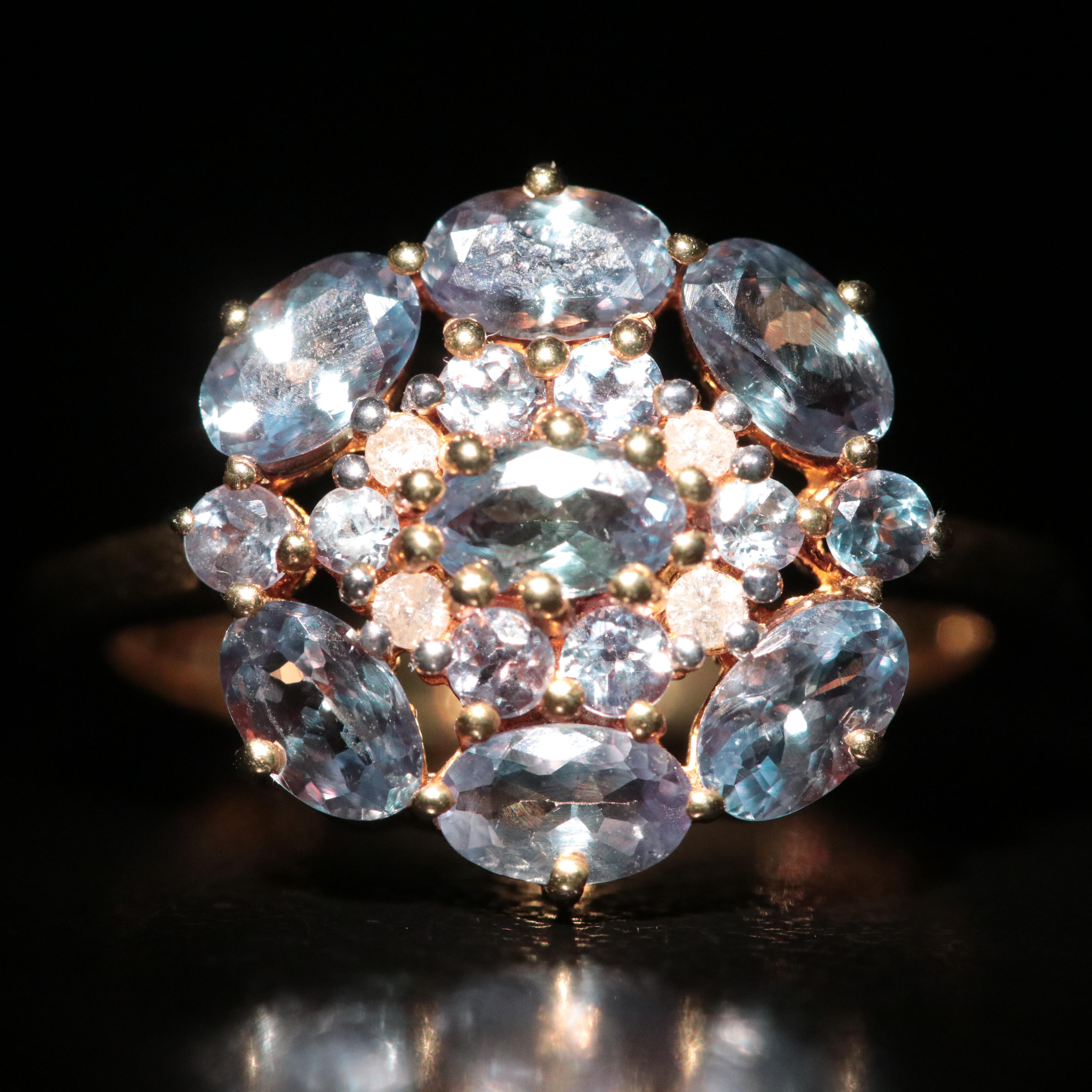 Sterling Alexandrite and Diamond Floral Cluster Ring | EBTH