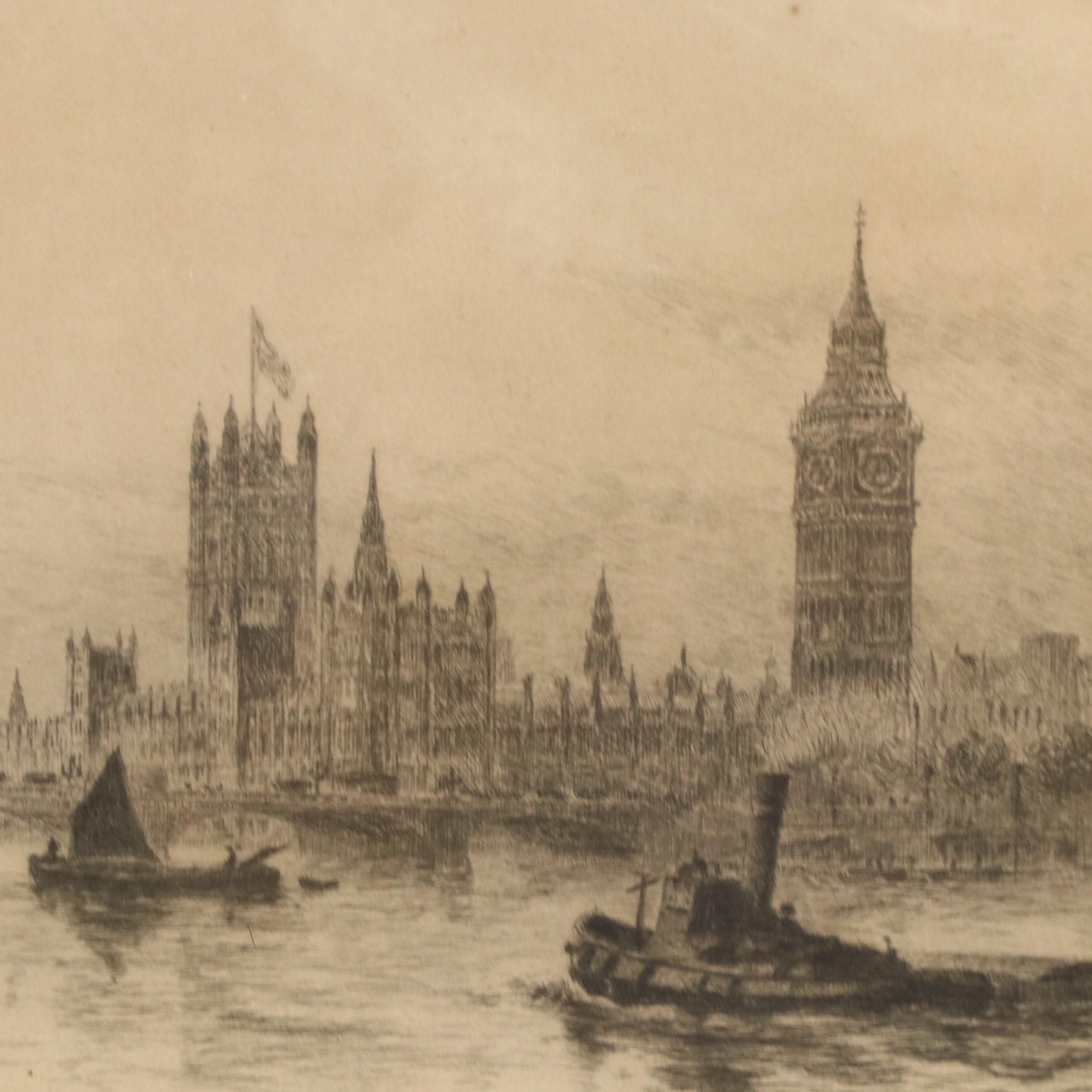 Frank Harding Etchings "Westminster" and "Tower Bridge," Early 20th ...