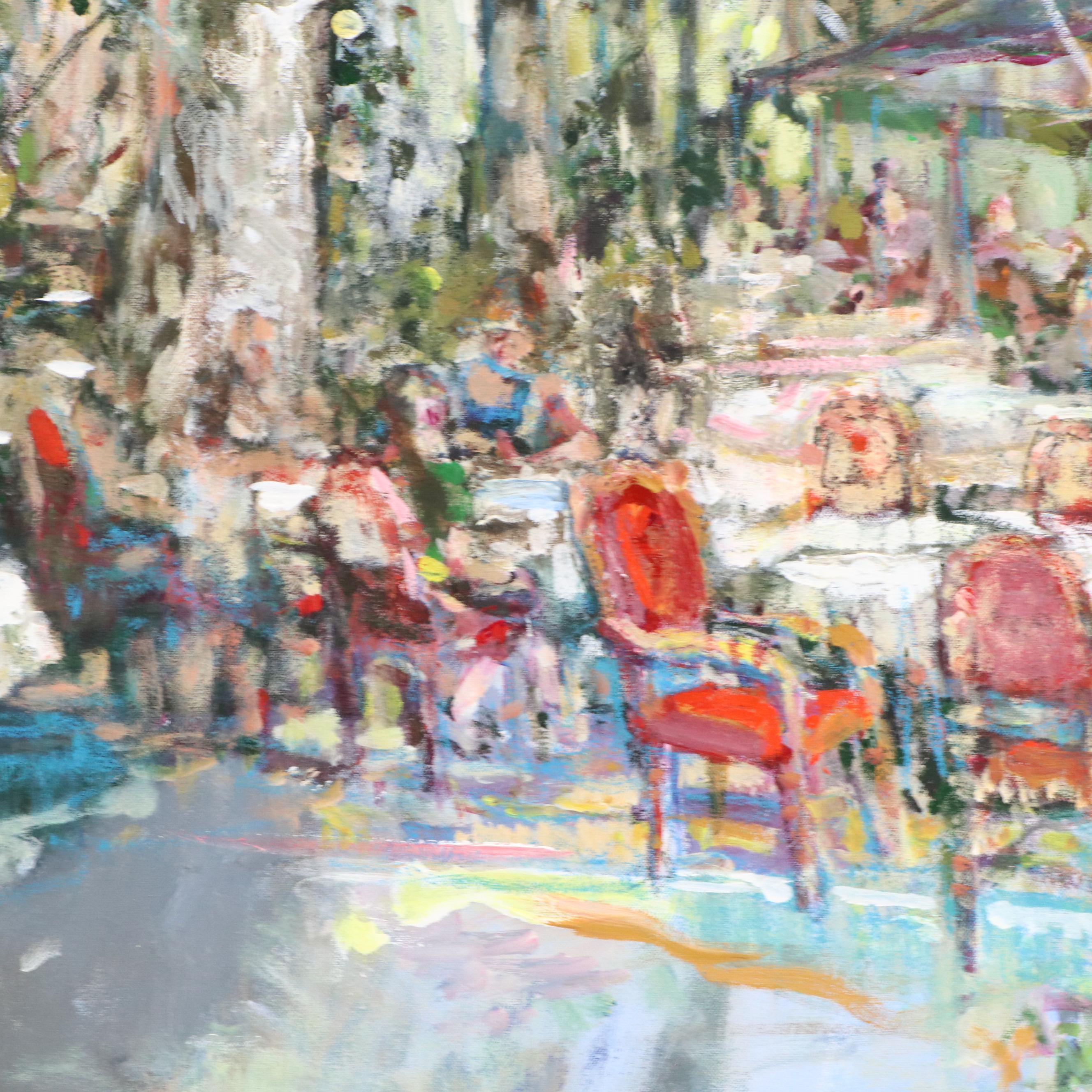 Impressionist Style Oil Painting of Outdoor Cafe Scene | EBTH
