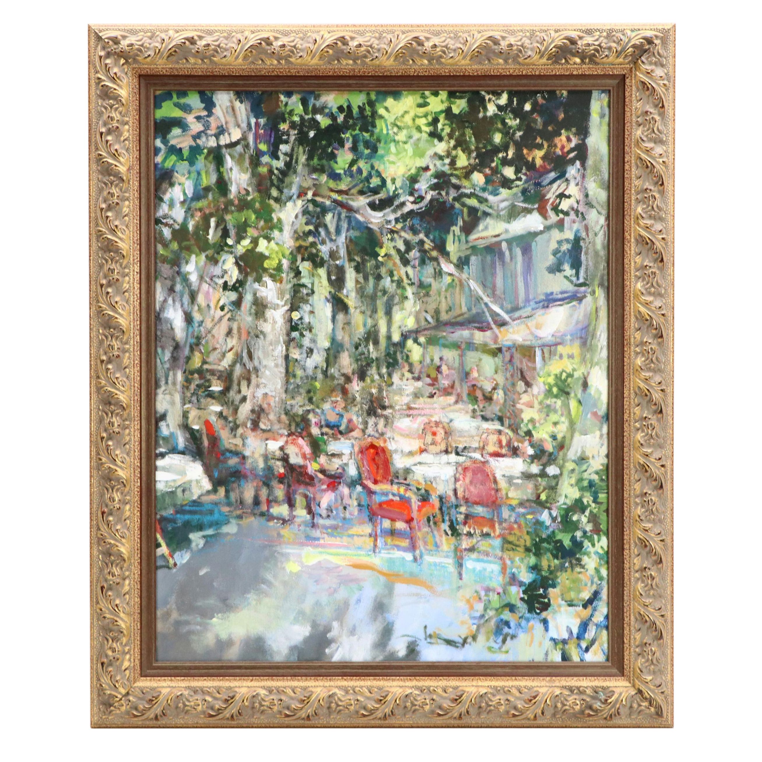 Impressionist Style Oil Painting of Outdoor Cafe Scene | EBTH