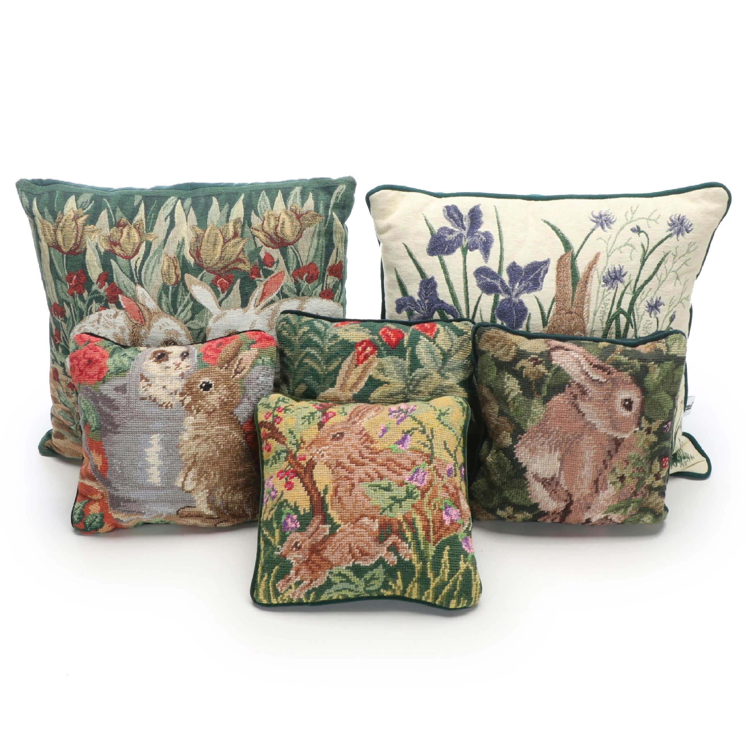 Fluffle of Bunny Rabbit Accent Pillows Including Handmade Needlepoint ...