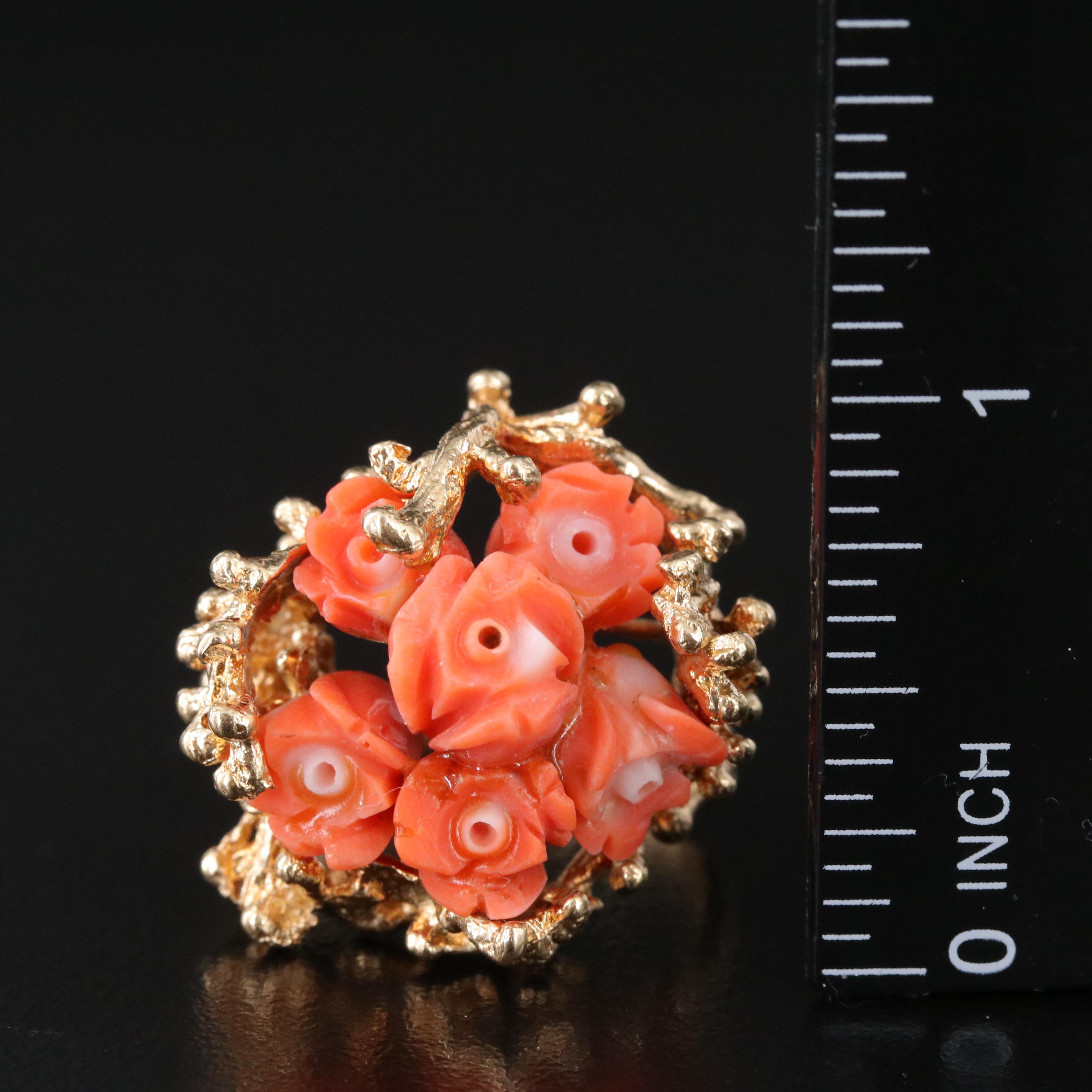 14K Coral Rosette Cluster Ring | EBTH