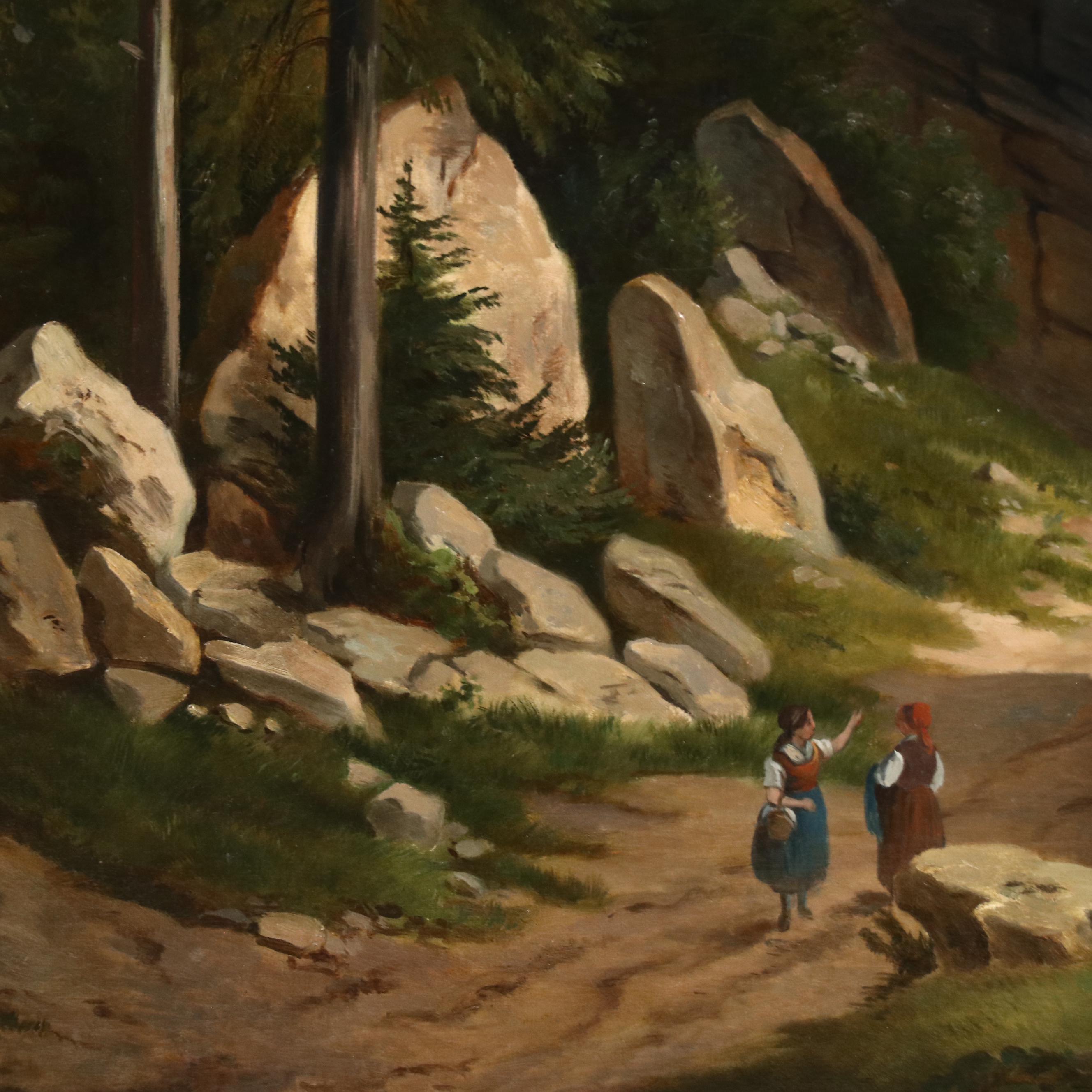Scenic Oil Painting Attributed to Georg Geyer with Cliff Overlook, 19th ...