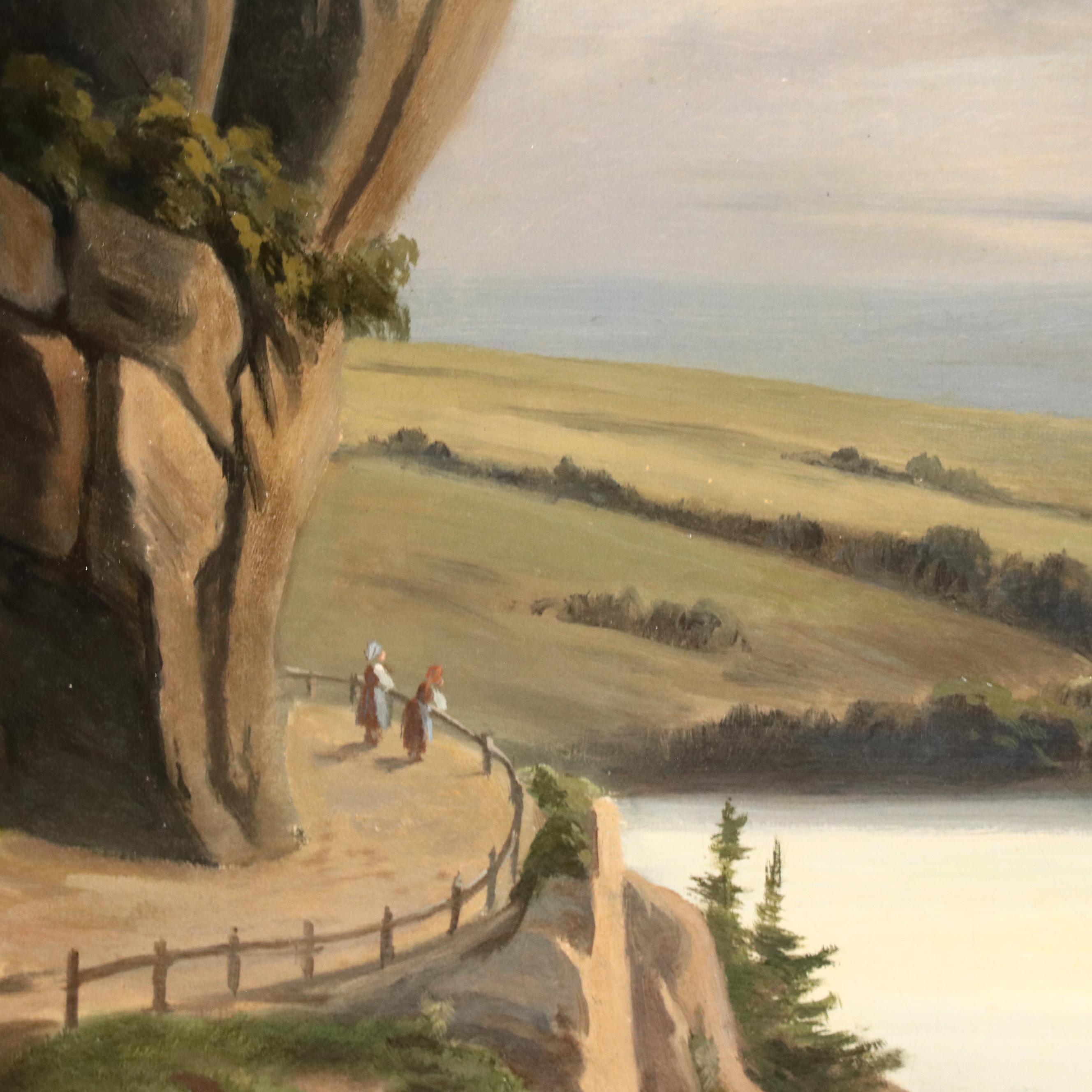 Scenic Oil Painting Attributed to Georg Geyer with Cliff Overlook, 19th ...