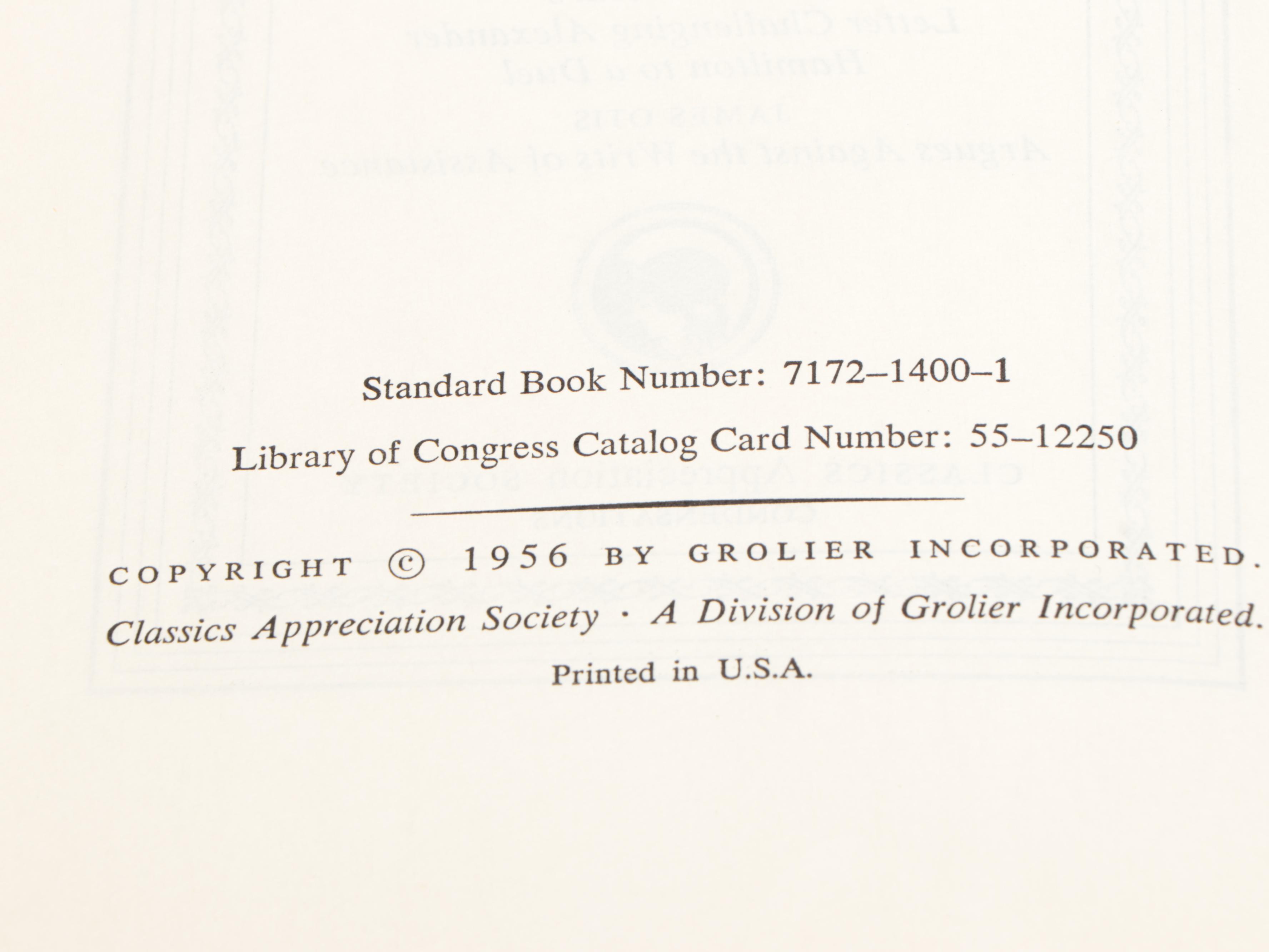 "Grolier Classics" Classics Appreciation Society Ten-Volume Set, 1955 ...