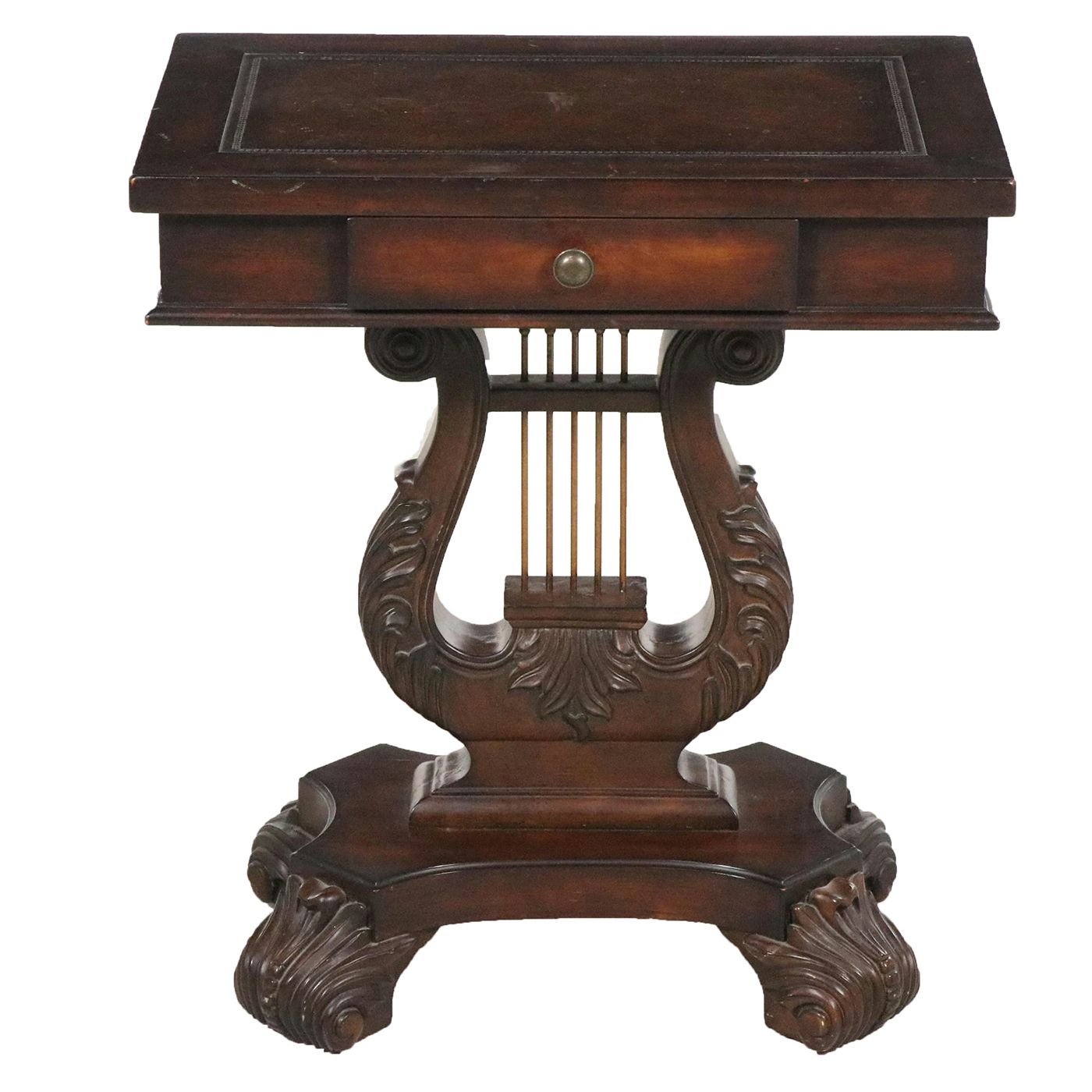Victorian Style Walnut Finish Lyre Base Table | EBTH