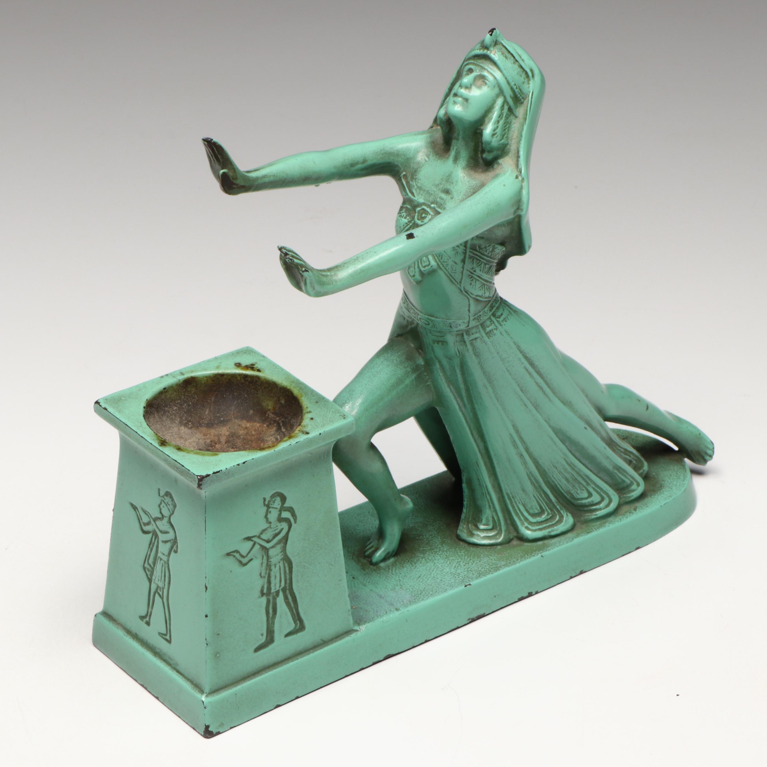 LV Aronson Art Deco Painted Bronze Egyptian Revival Figural Censer | EBTH