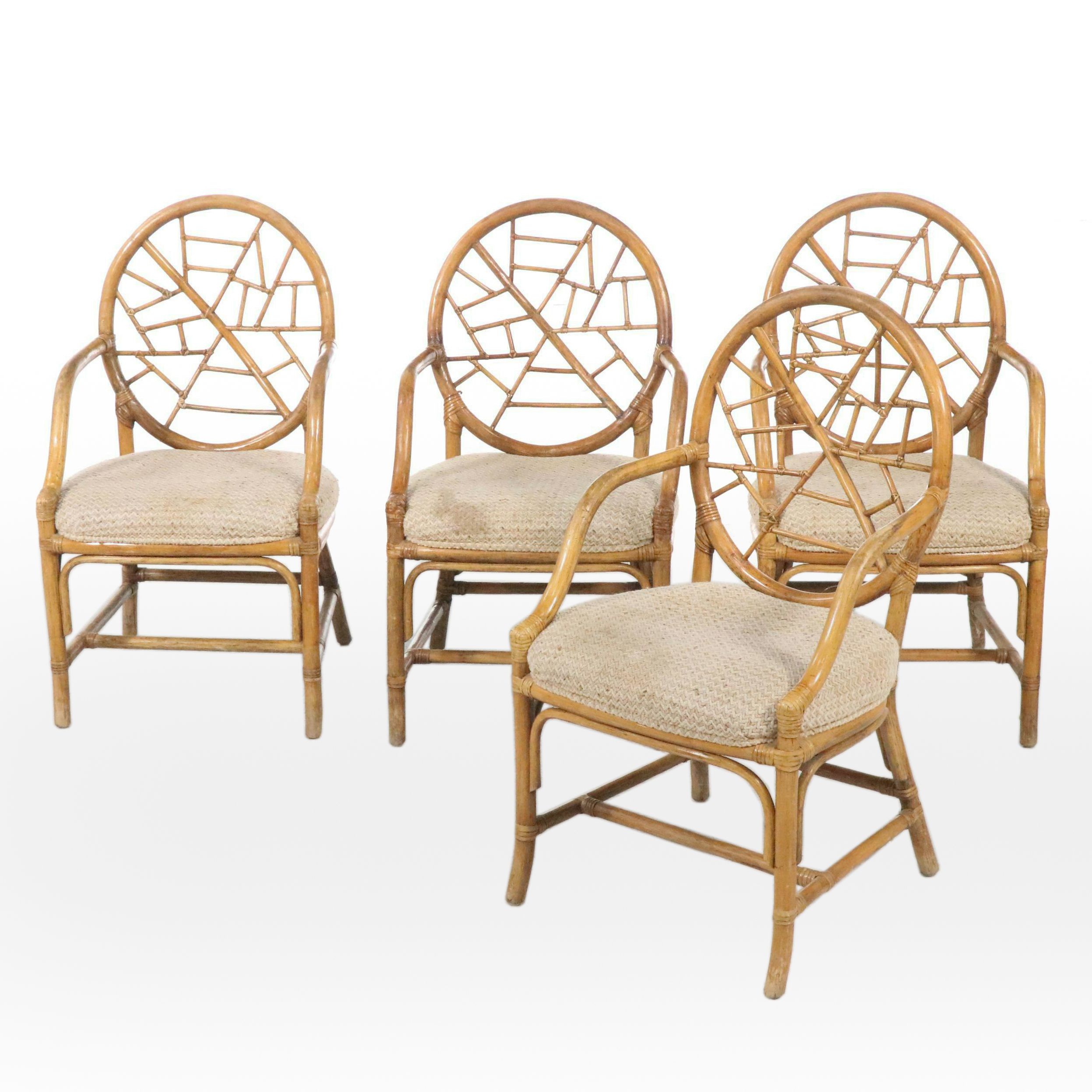 Set of Four Upholstered Rattan Dining Chairs, Late 20th Century | EBTH