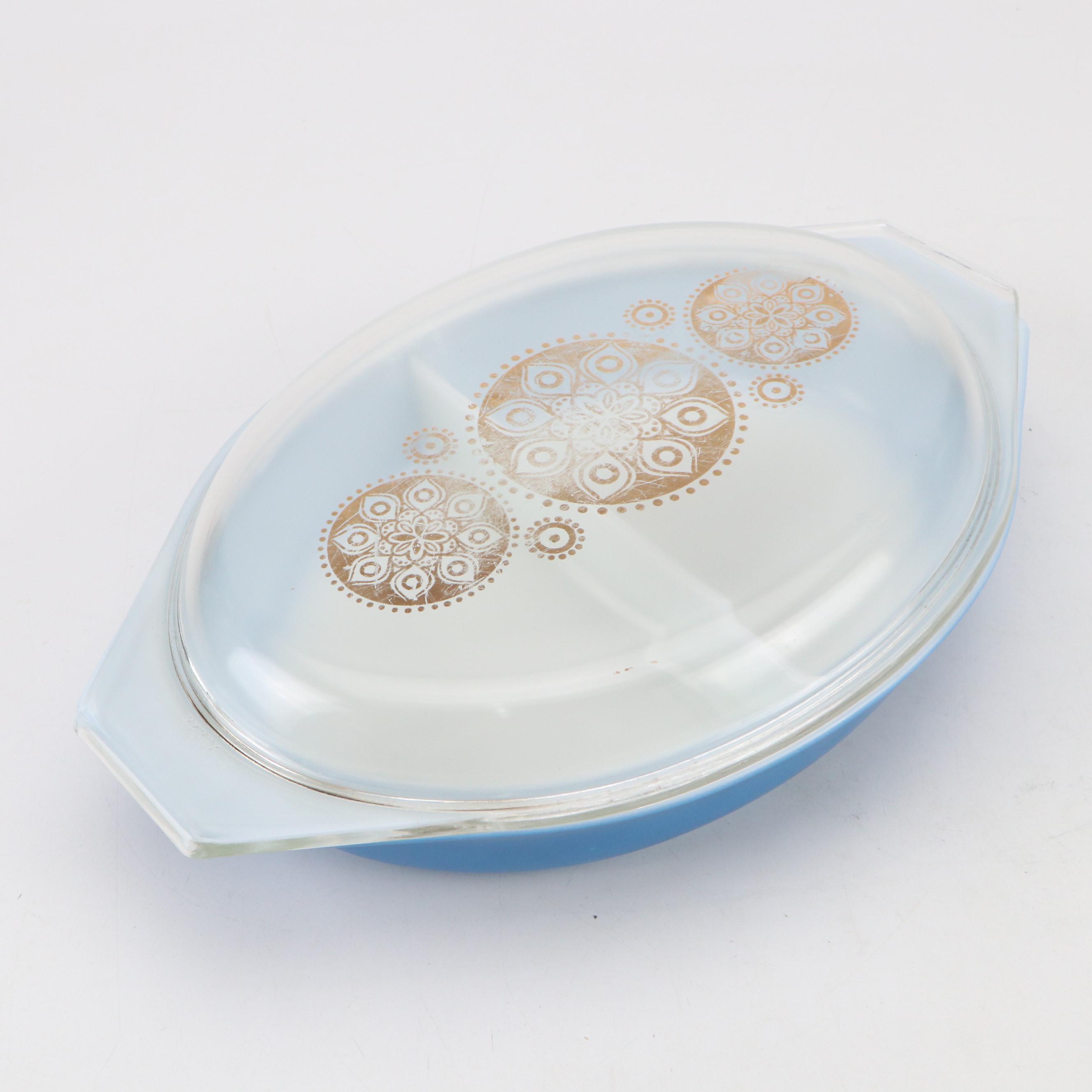 Pyrex Divided Ceramic Serving Dish with Metal Holder, Mid to Late 20th ...