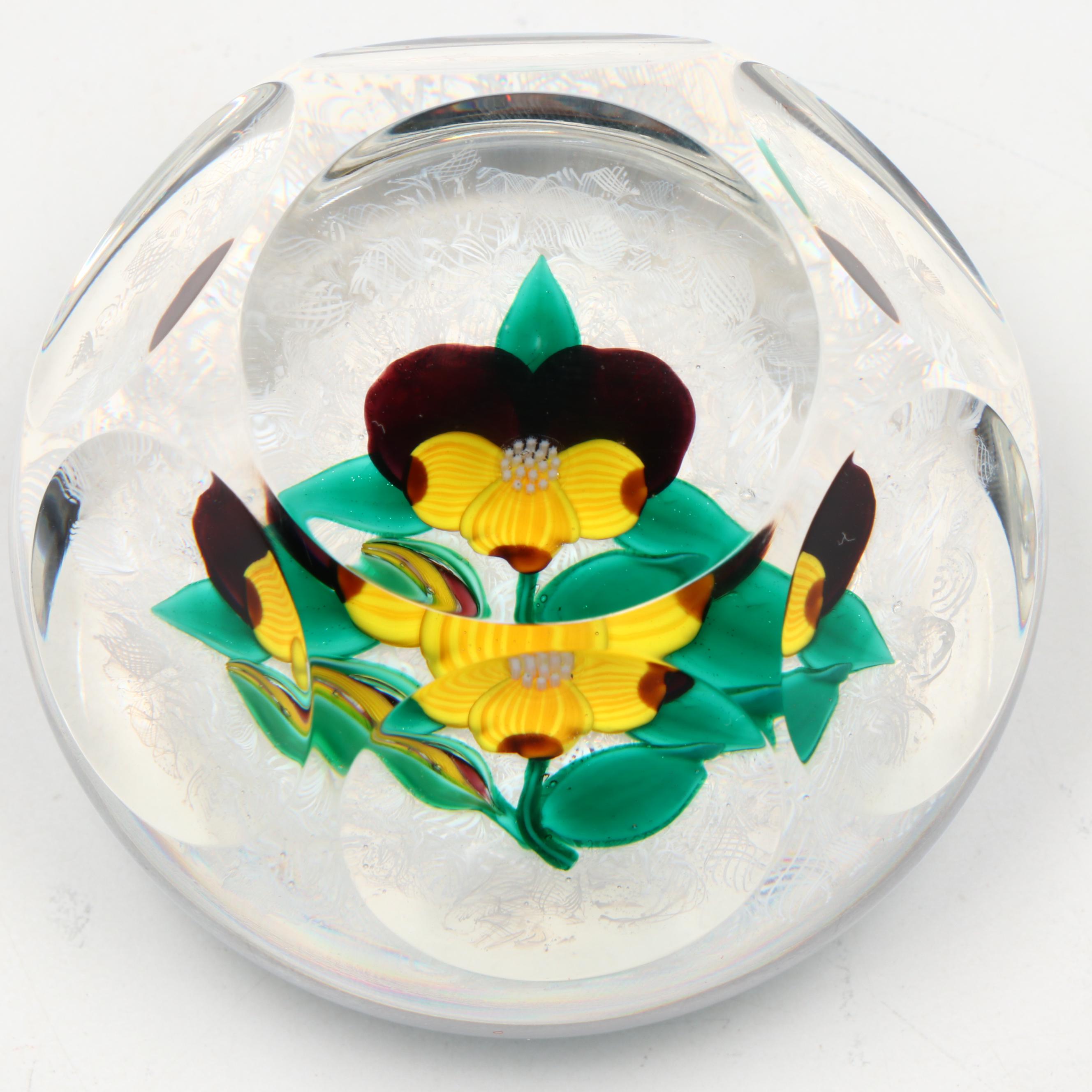 Pete Lewis "Pansy" Handcrafted Faceted Studio Art Glass Paperweight ...