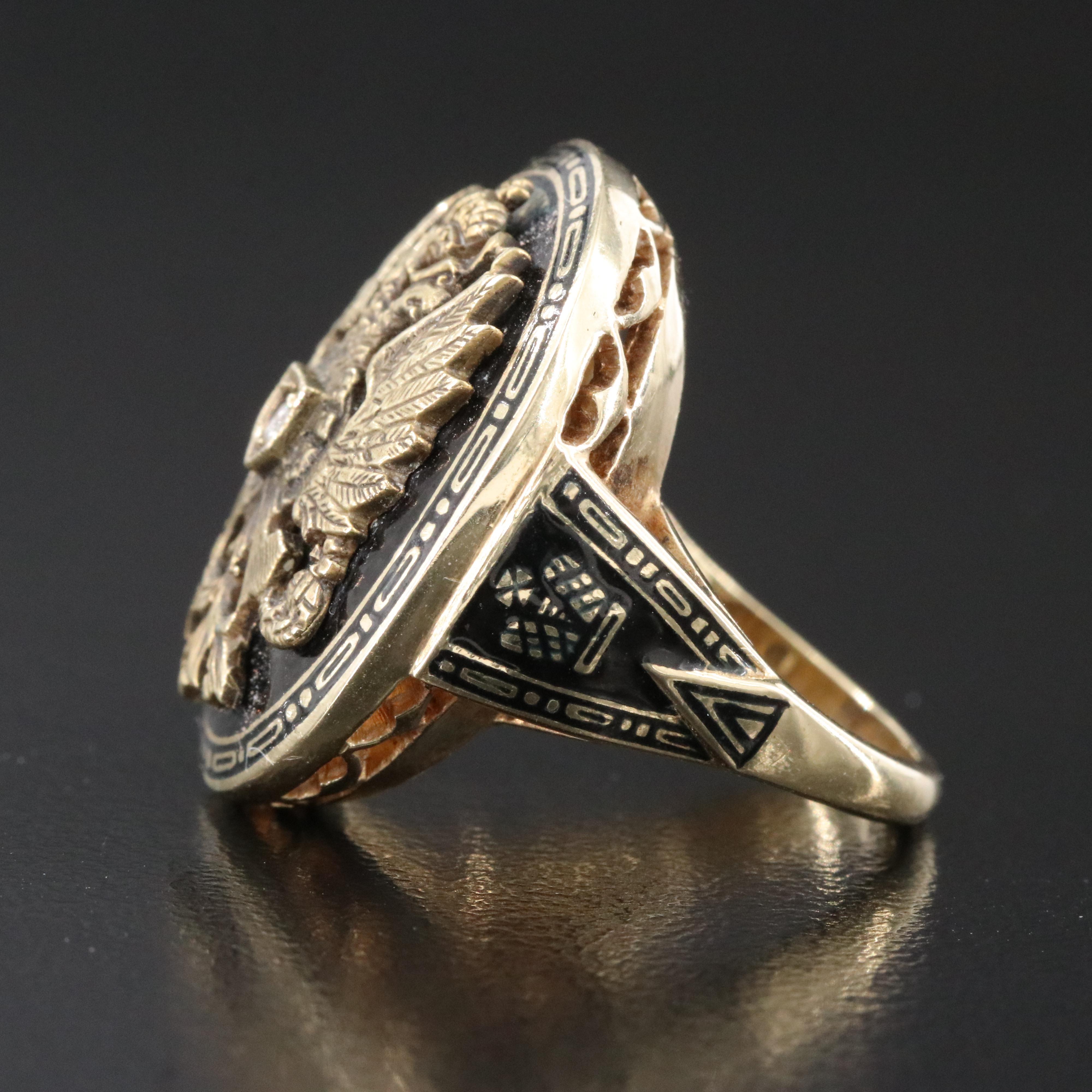14K 0.03 CT Diamond and Enamel Russian Double-Headed Eagle Ring | EBTH