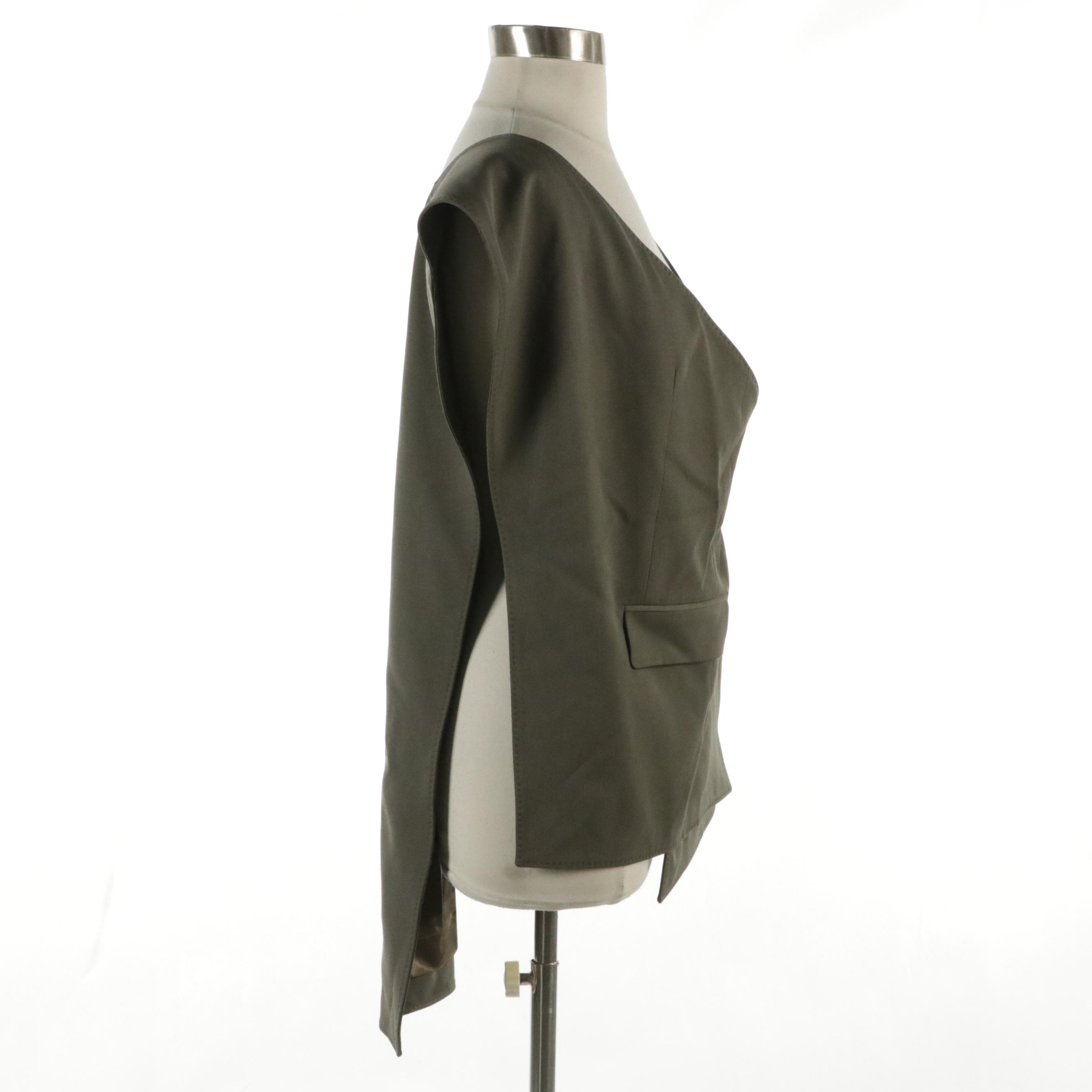 Céline Deconstructed Oversized Open-Side Vest in Khaki Grey Wool Twill ...