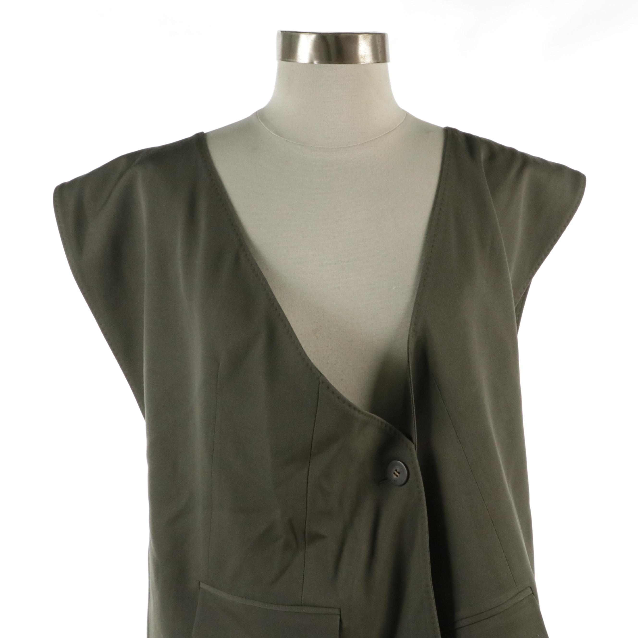Céline Deconstructed Oversized Open-Side Vest in Khaki Grey Wool Twill ...