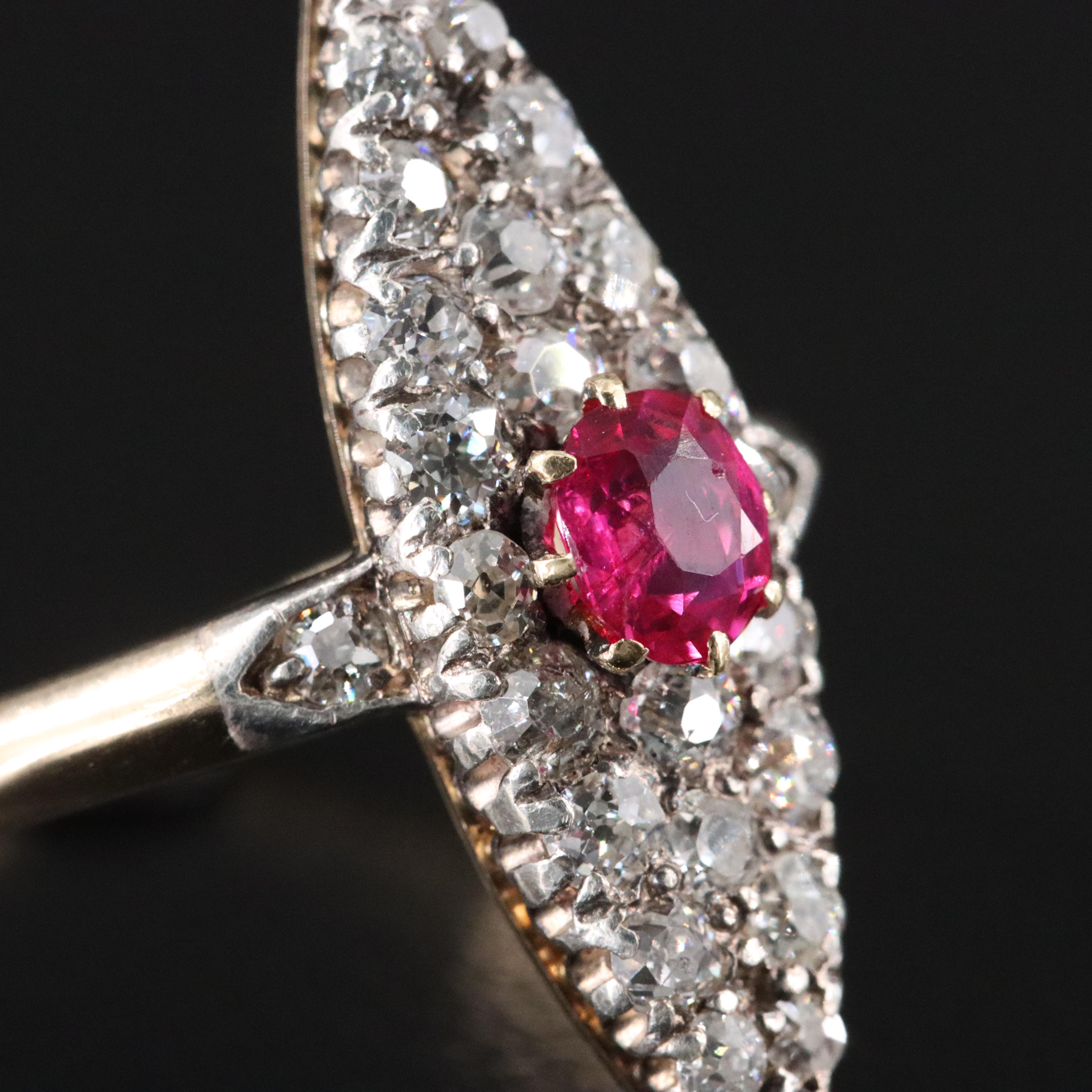 Early 1900s Sterling & 14K Ruby & Diamond Navette Ring | EBTH