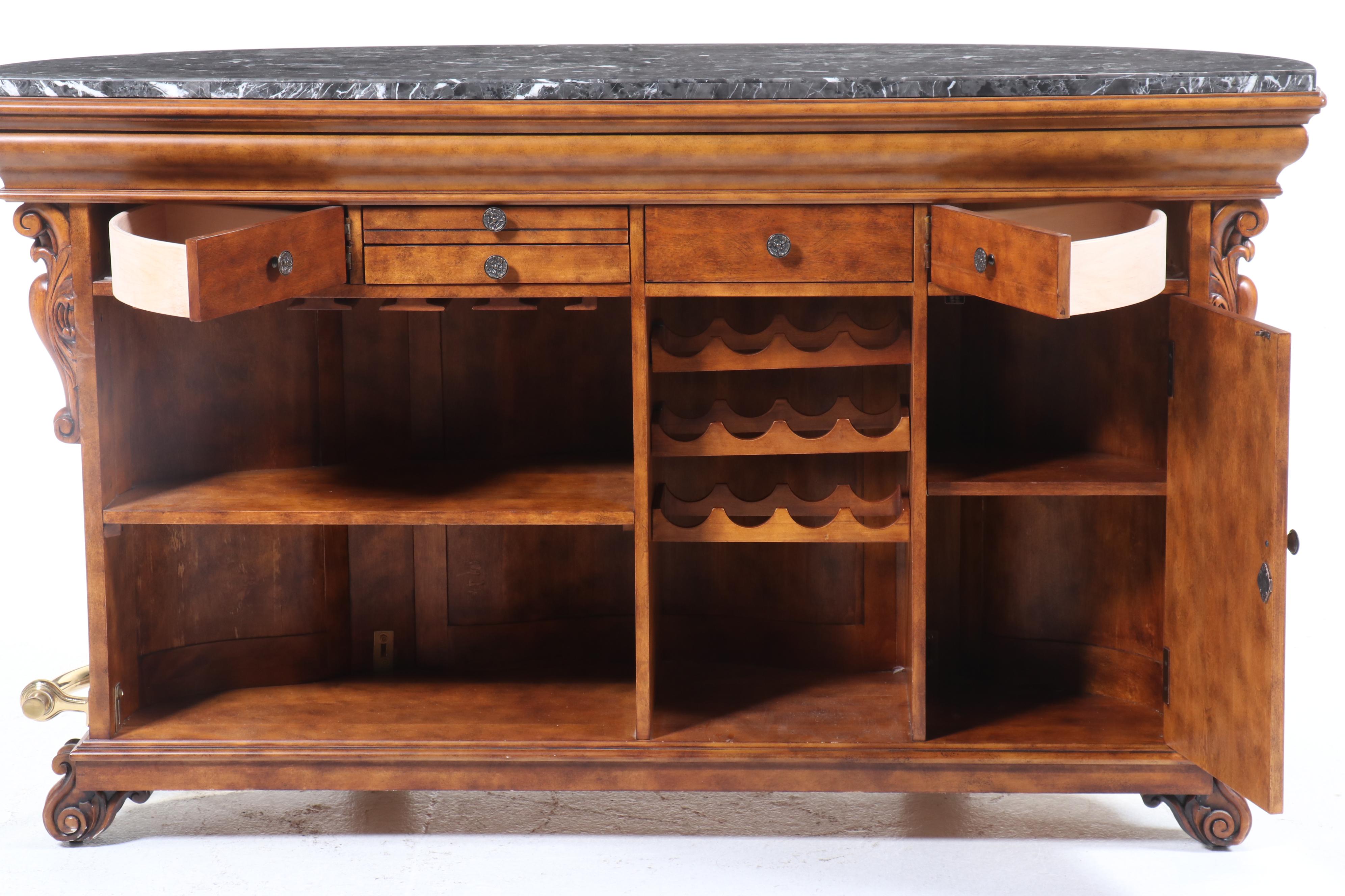 Pulaski Furniture "Edwardian" Marble Top Wood Bar Cabinet | EBTH