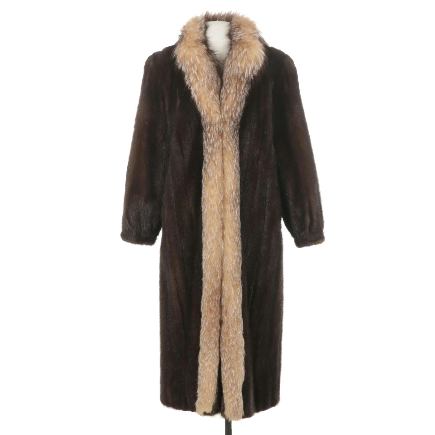 Mink Fur Long Coat with Crystal Fox Fur Trim Collar by Pollack Furs | EBTH