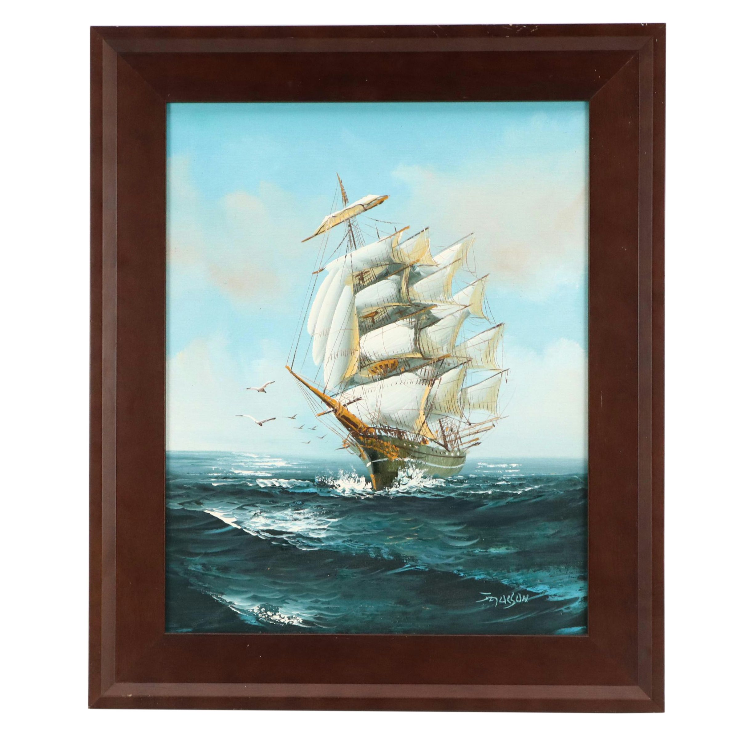 Hewitt R. Jackson Seascape Oil Painting of Sailing Clipper | EBTH