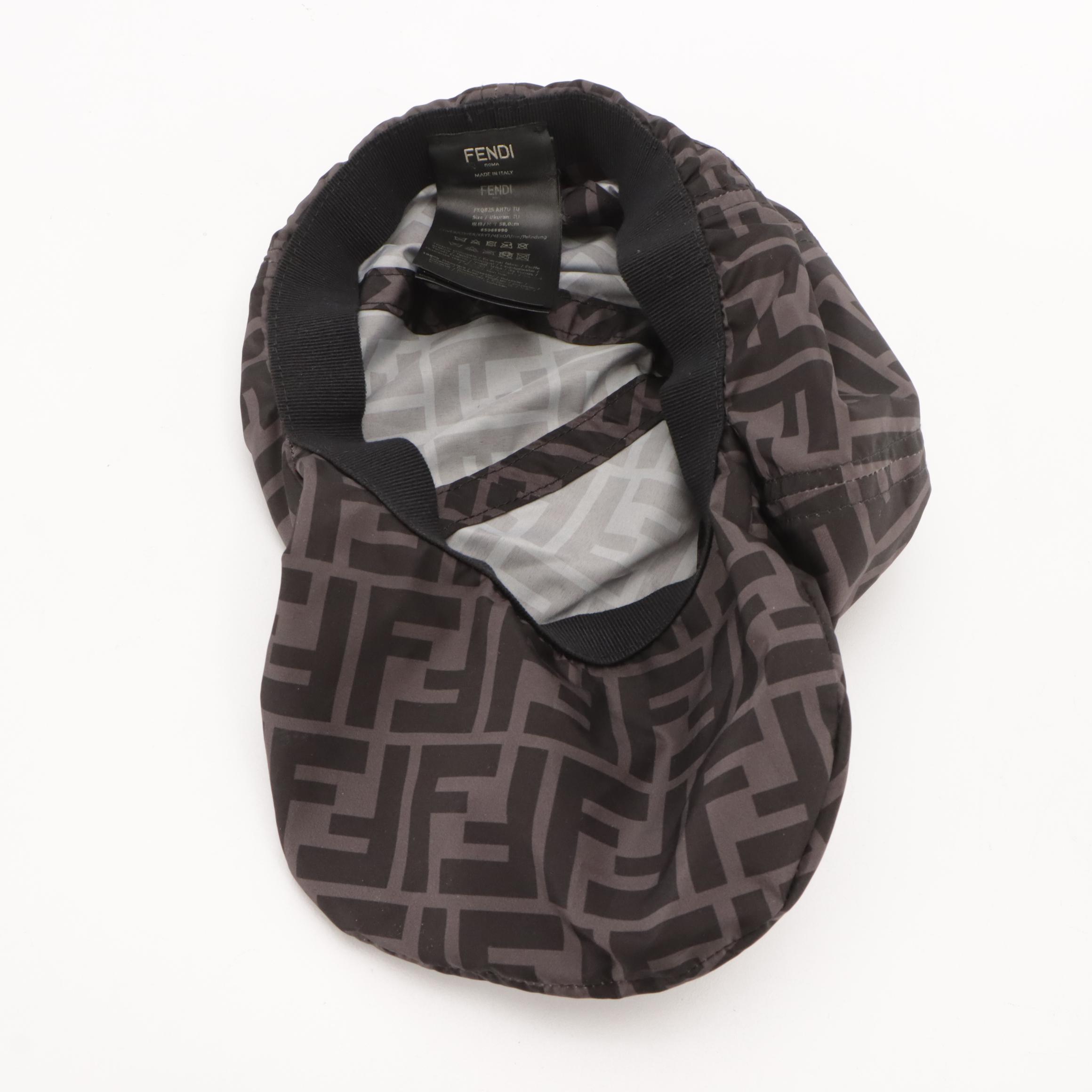 Fendi Drawstring Cap in Black/Grey Zucca Nylon | EBTH