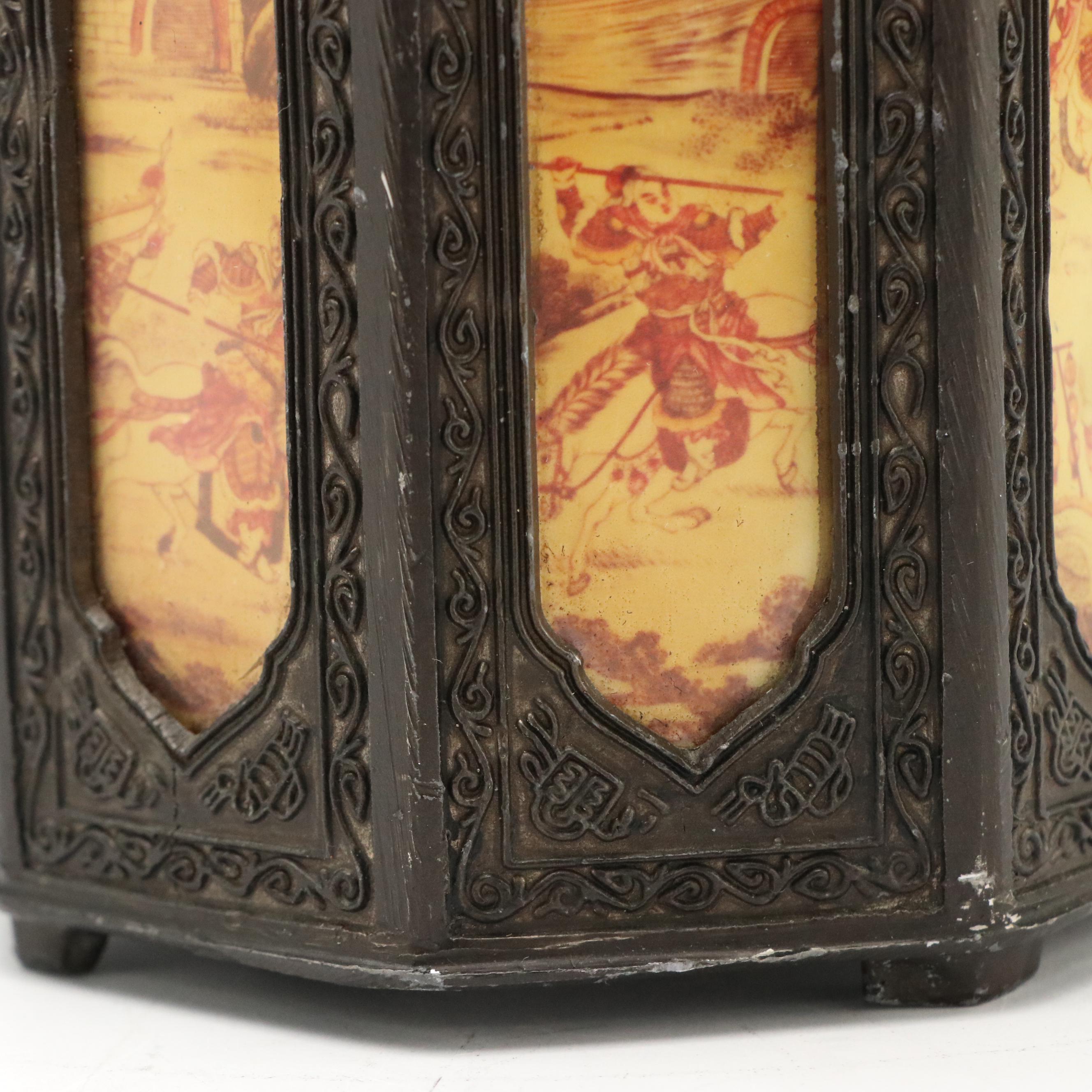 Chinese Hexagonal Metal Teapot with Carved Cork Landscape Diorama | EBTH