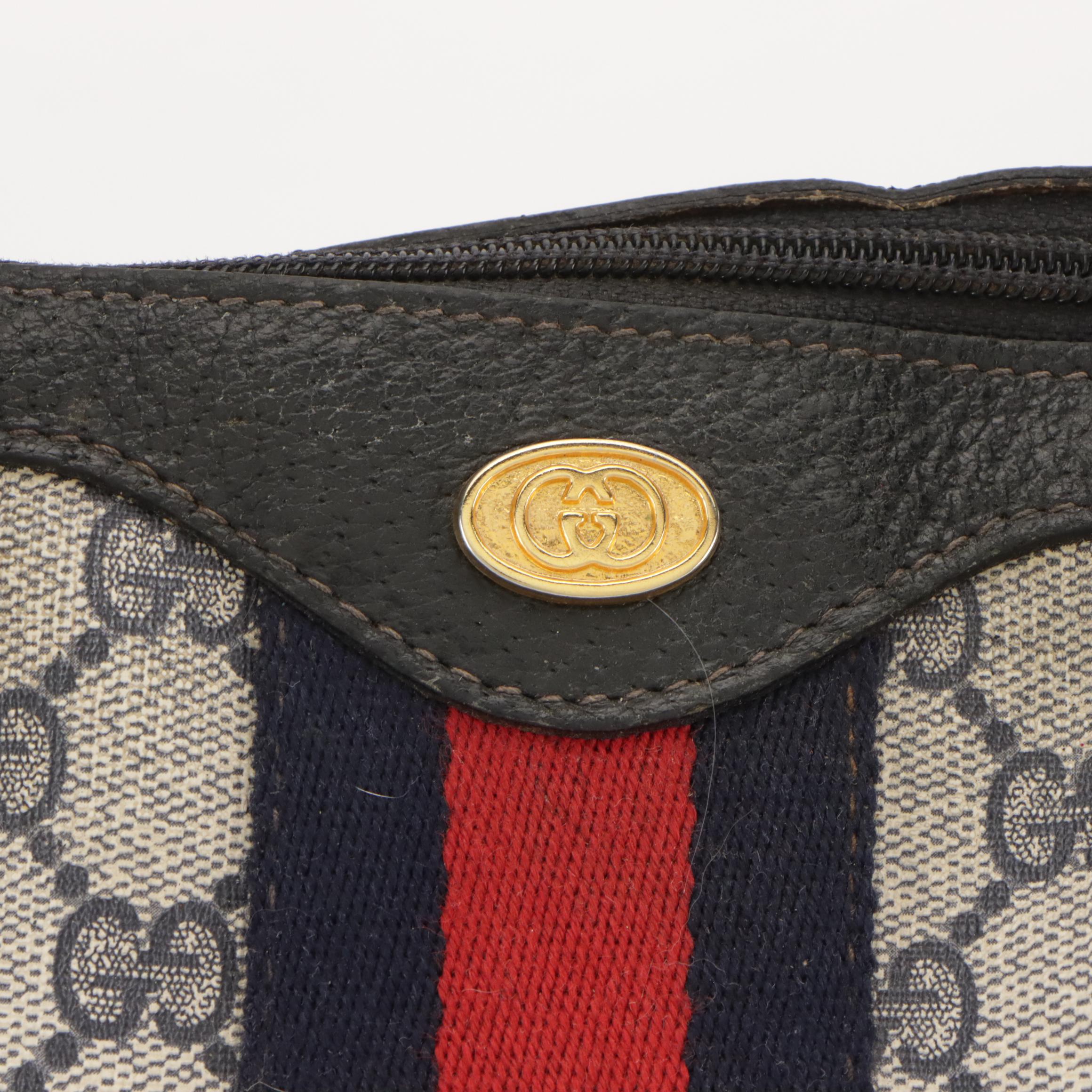 Gucci Accessory Collection Web Stripe Boston Bag in Navy GG Supreme ...