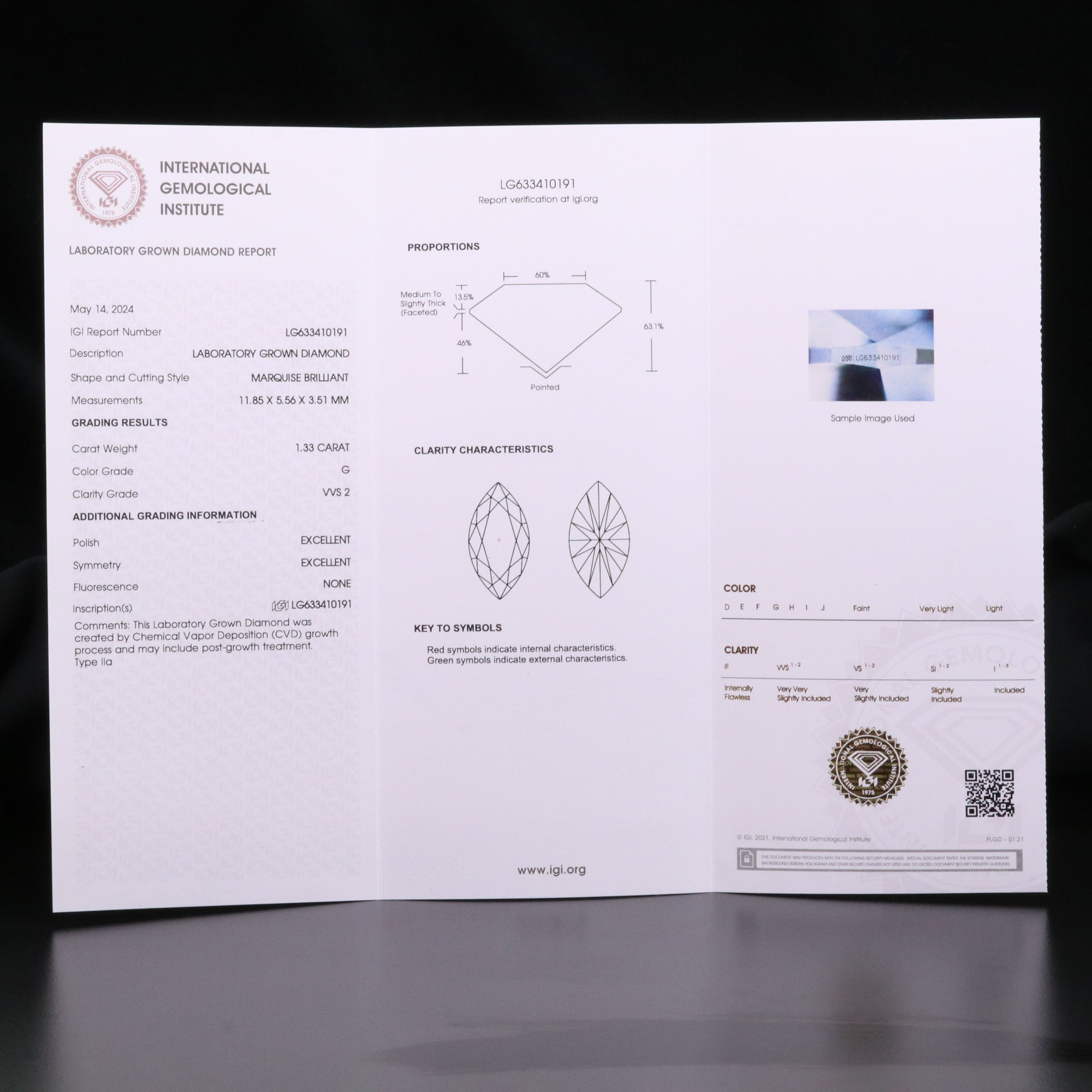 Loose 1.33 CT Lab Grown Diamond with IGI Report | EBTH
