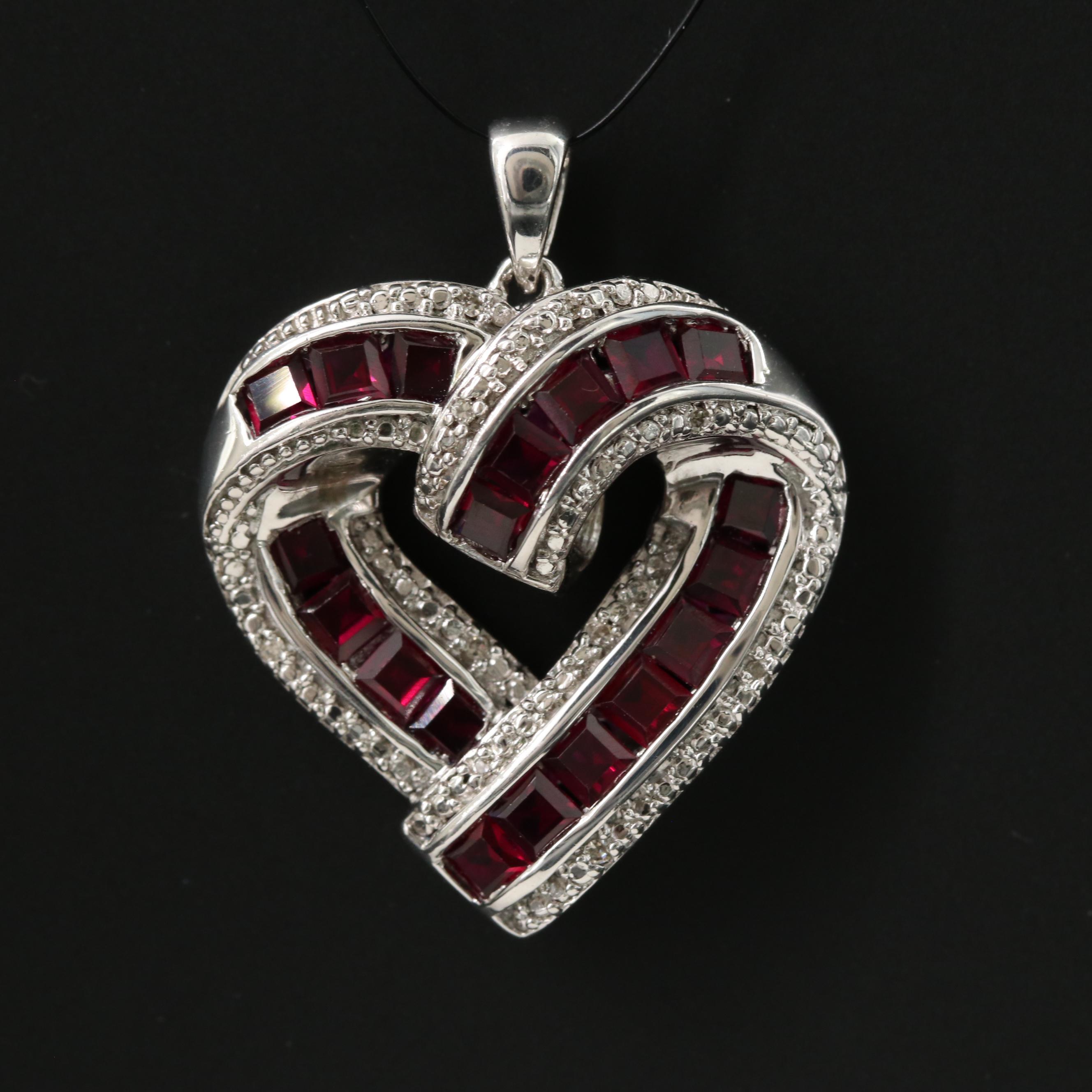 Sterling Ruby and Diamond Heart Pendant | EBTH