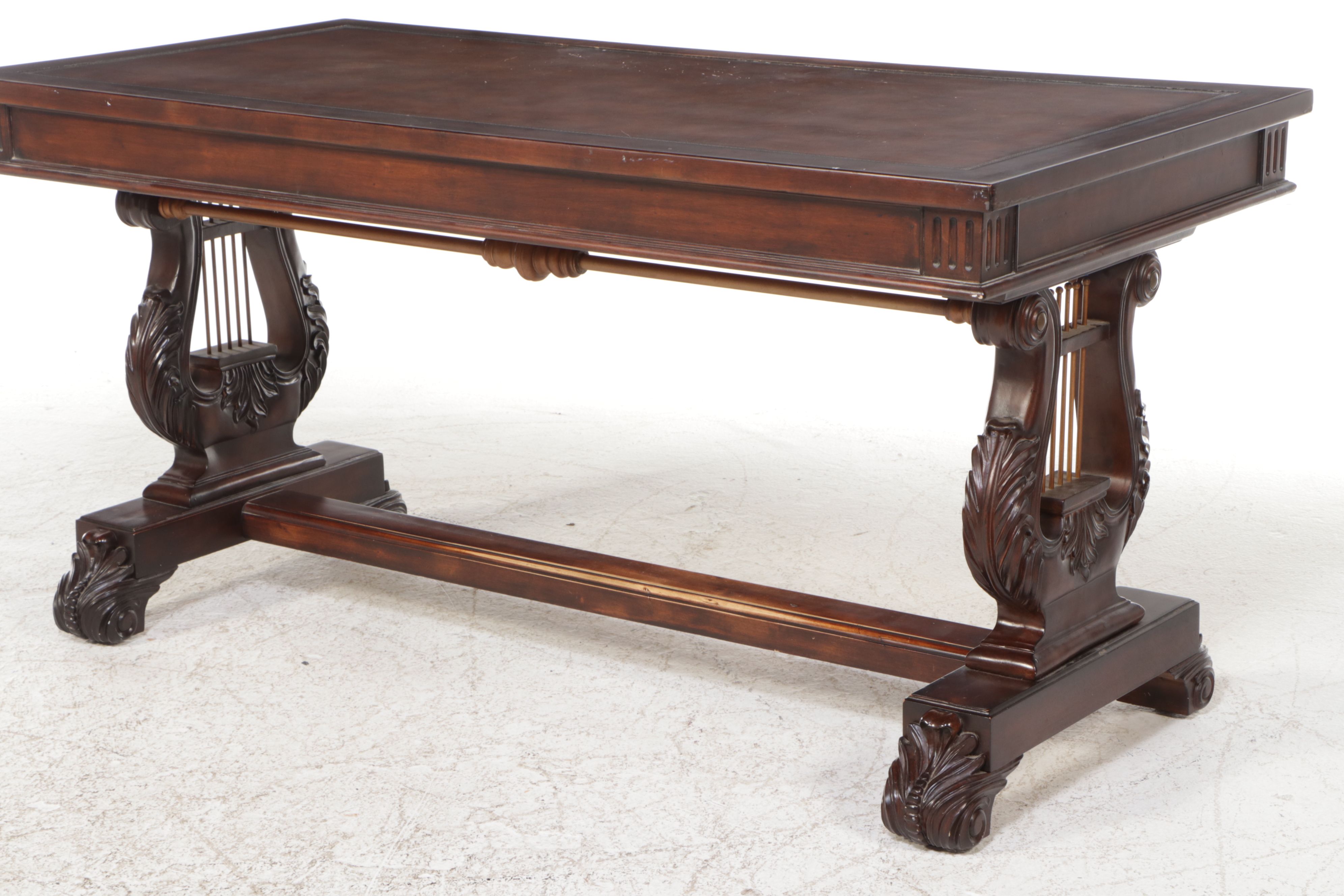Duncan Phyfe Style Walnut Finish Lyre Leg Computer Desk | EBTH