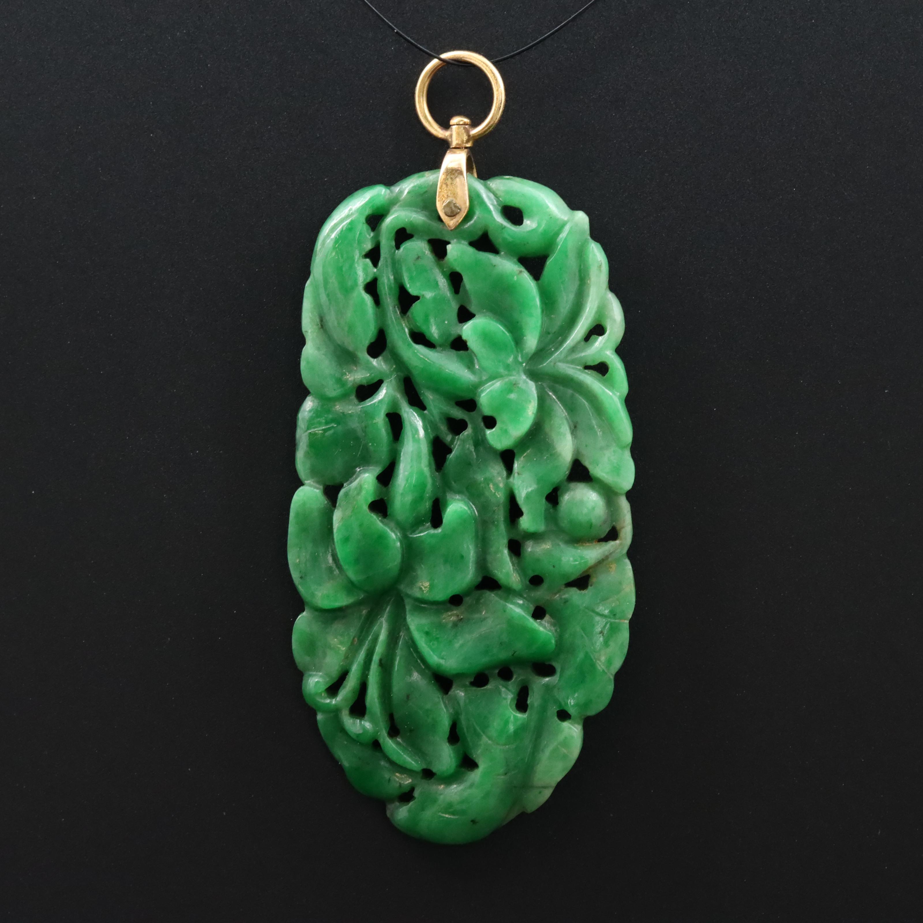 14K Carved Jadeite Pendant | EBTH