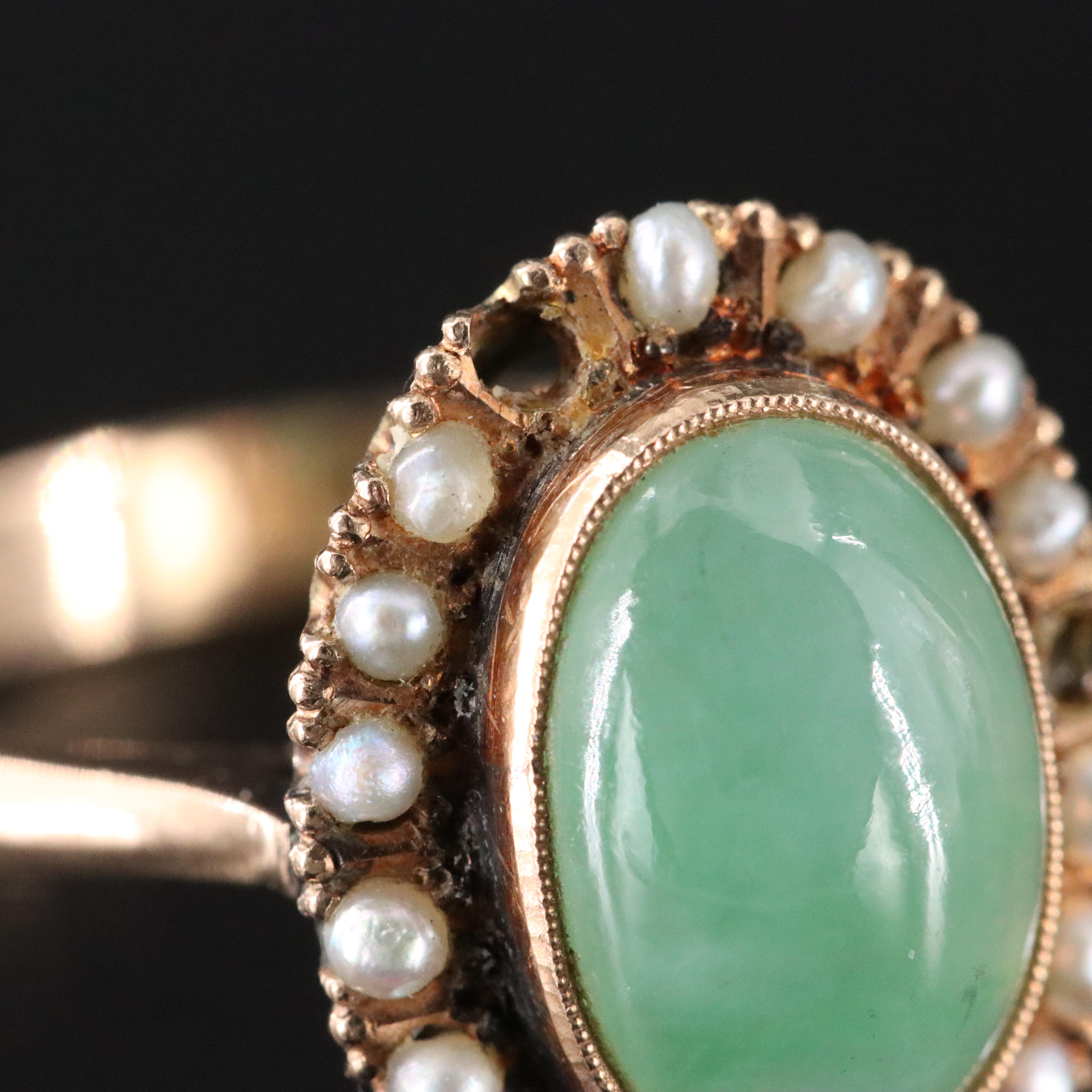 Vintage 14K Jadeite and Seed Pearl Ring | EBTH