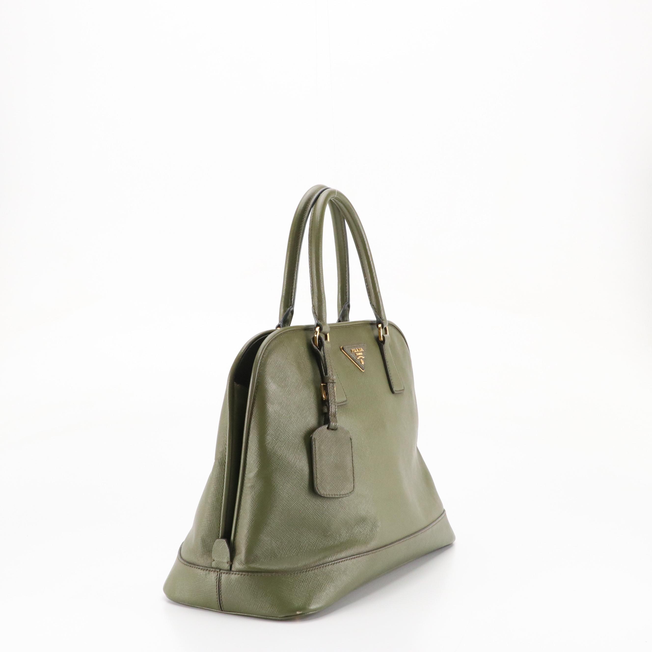 Prada Promenade Dome Two-Way Bag in Military Green Saffiano Lux Leather ...
