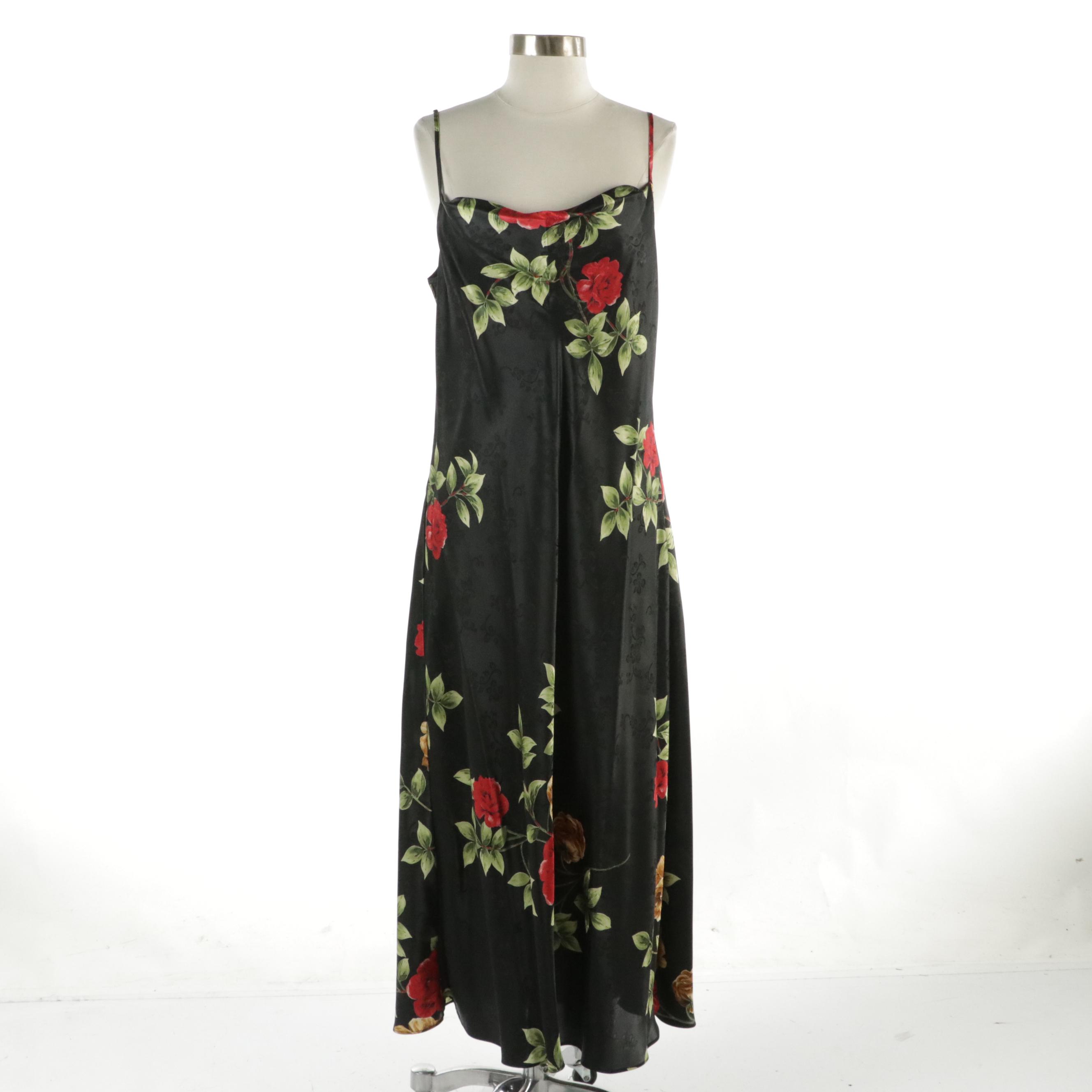 Halston Floral Satin Jacquard Maxi Robe and Cowl Neck Nightgown Set | EBTH