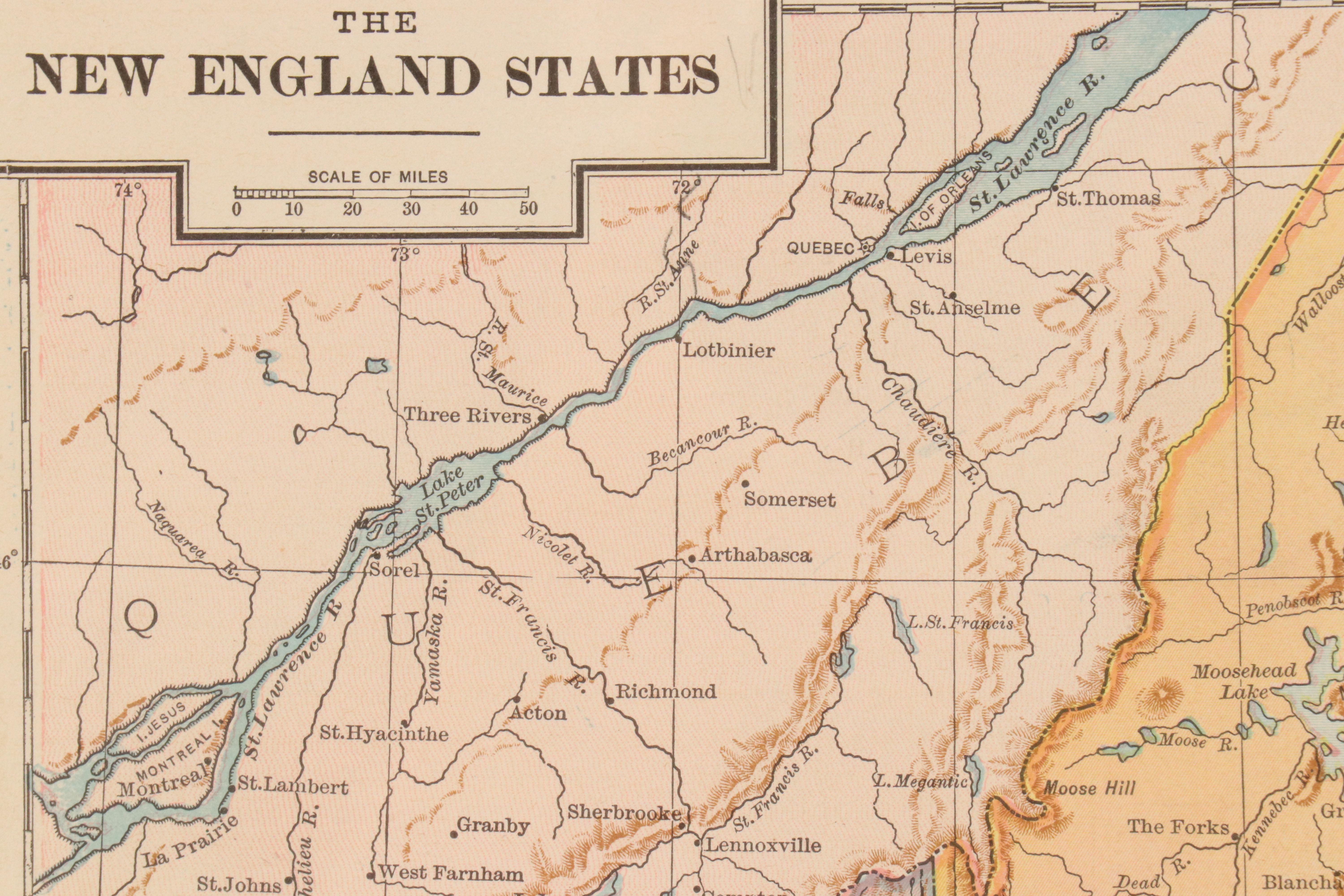 "The New England States" Map Excerpt from "Maury's New Elements of ...