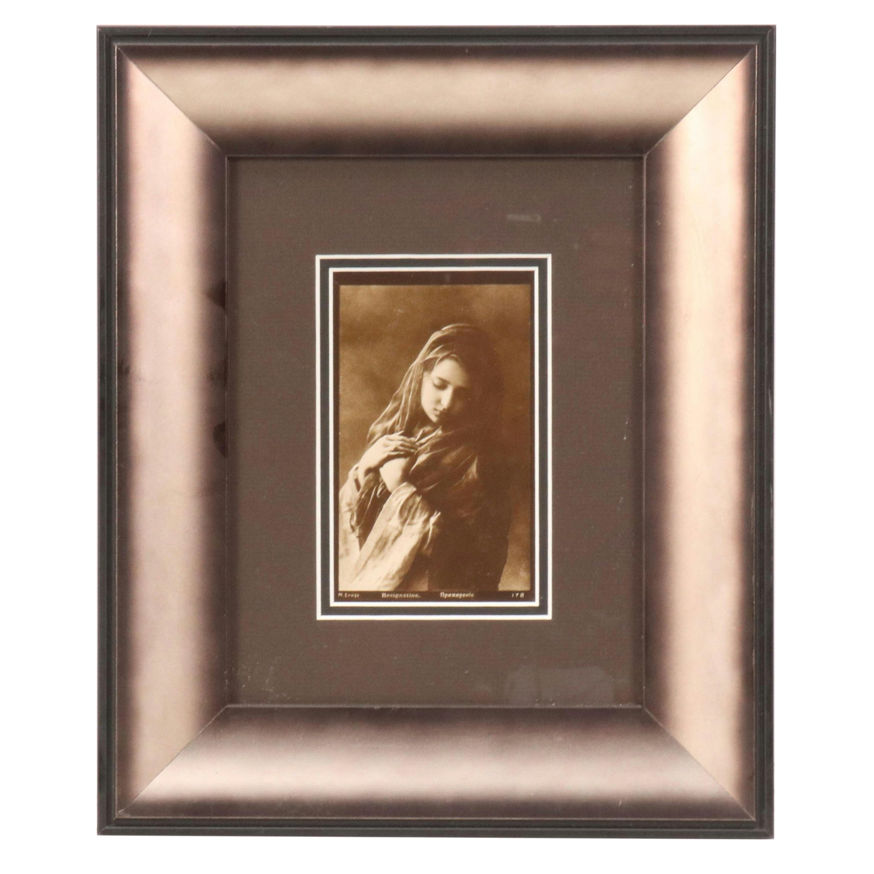 Collotype Postcard After M. Ernst "Resignation," Late 19th to Early ...