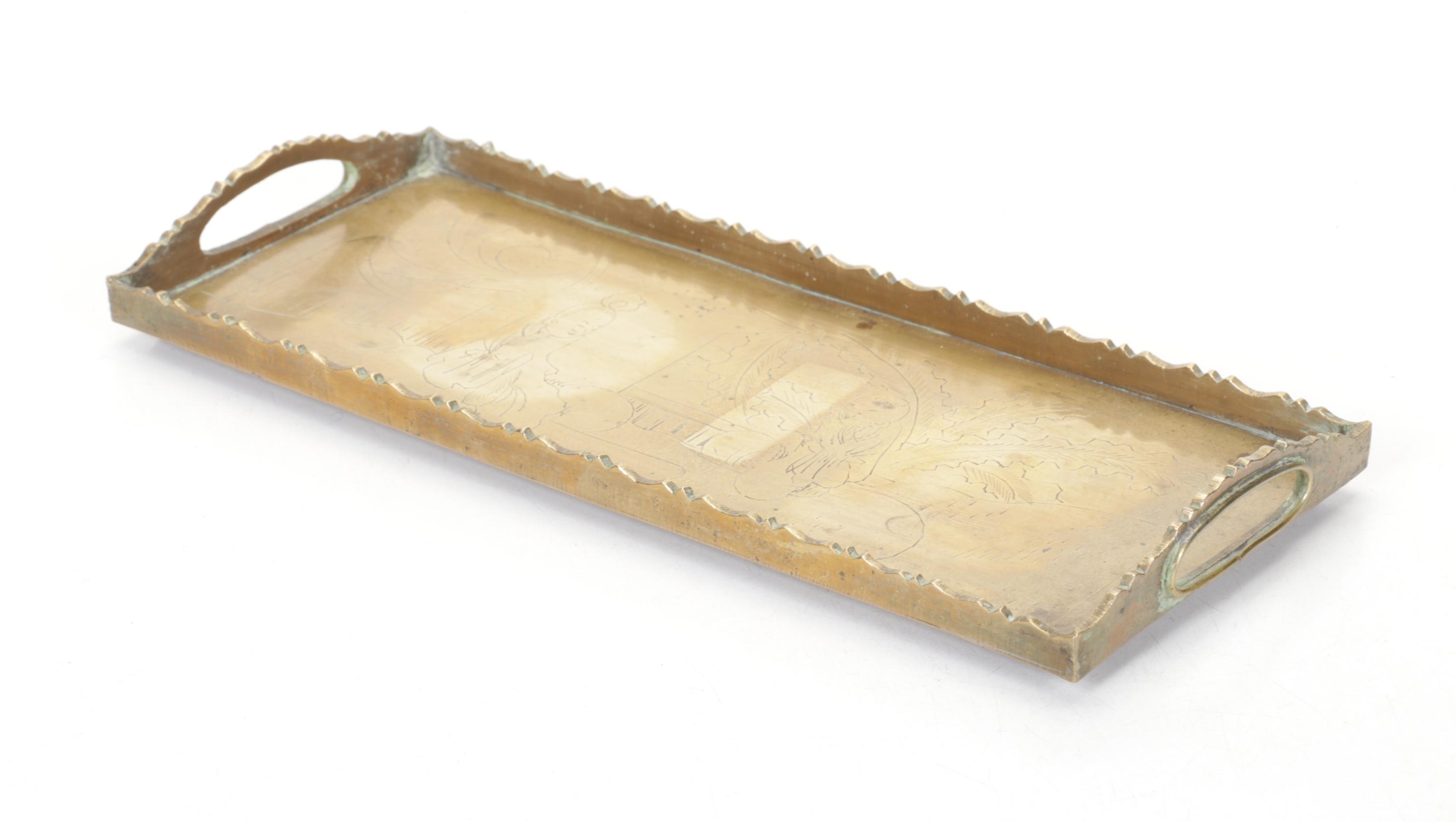 Brass Fan Frame & Tapestry with Serving Tray | EBTH