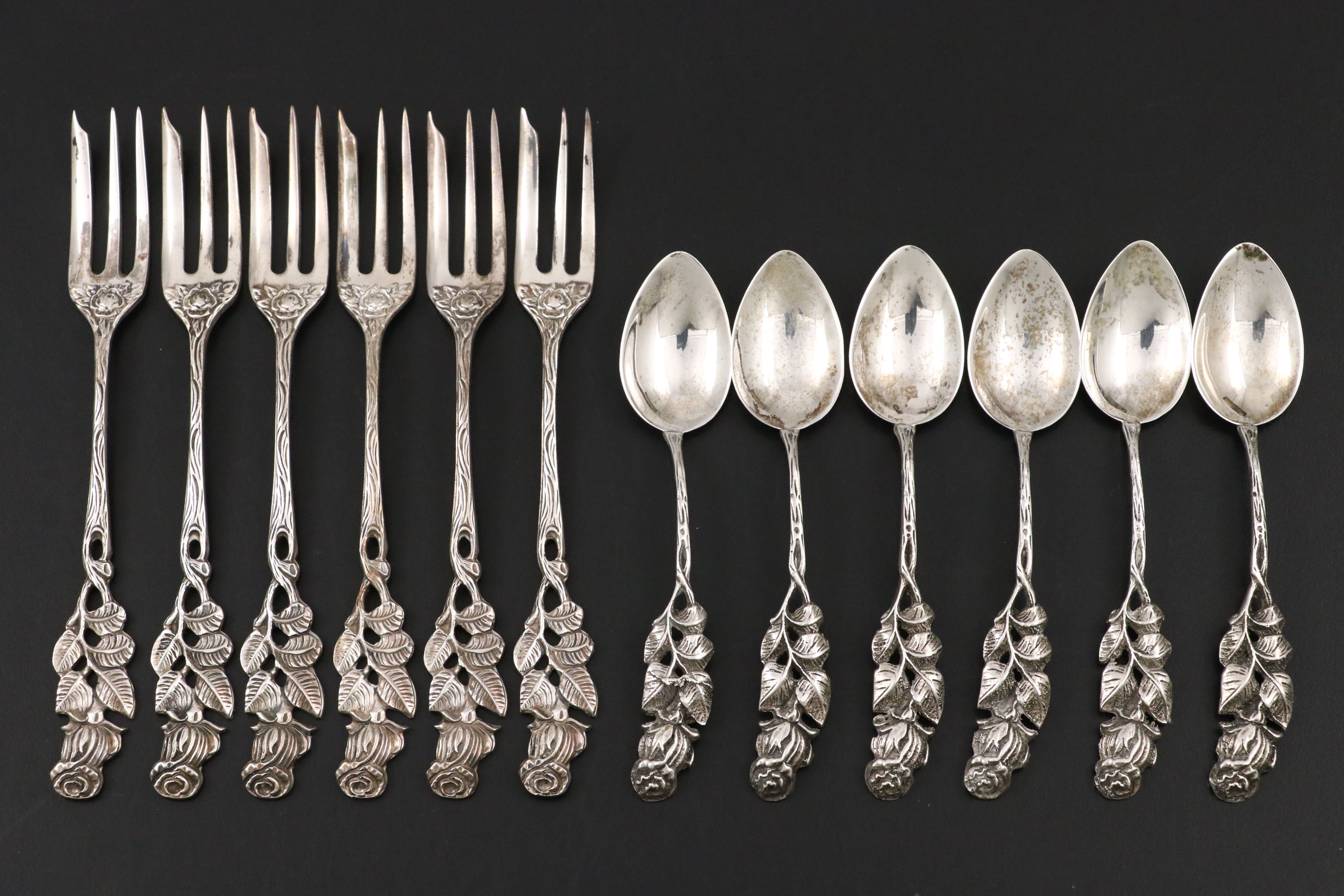 German 800 Silver Dessert Forks and Spoons with Silver Plated Flatware ...