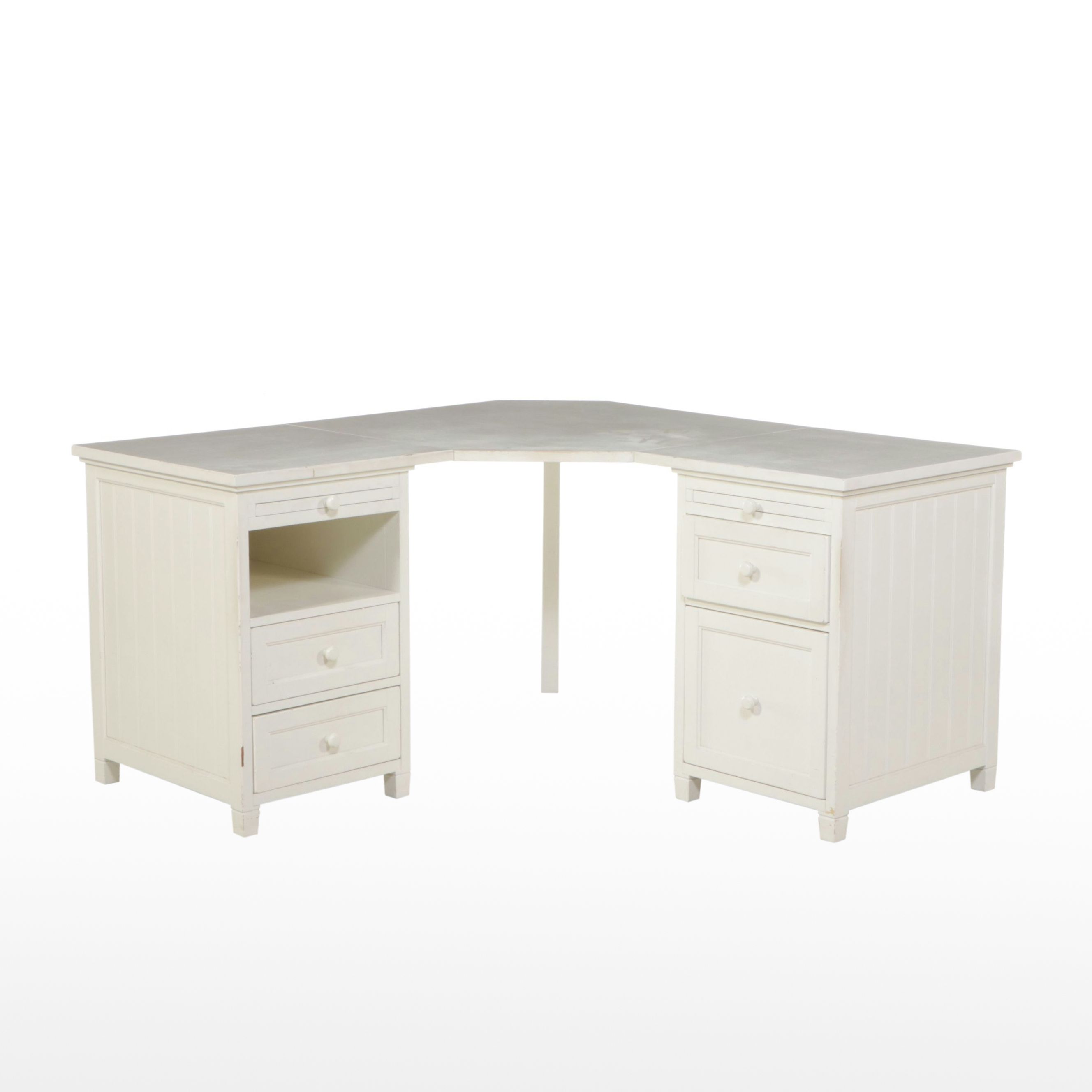 Pottery Barn Teen White Lacquered Bead Board Corner Student Desk | EBTH