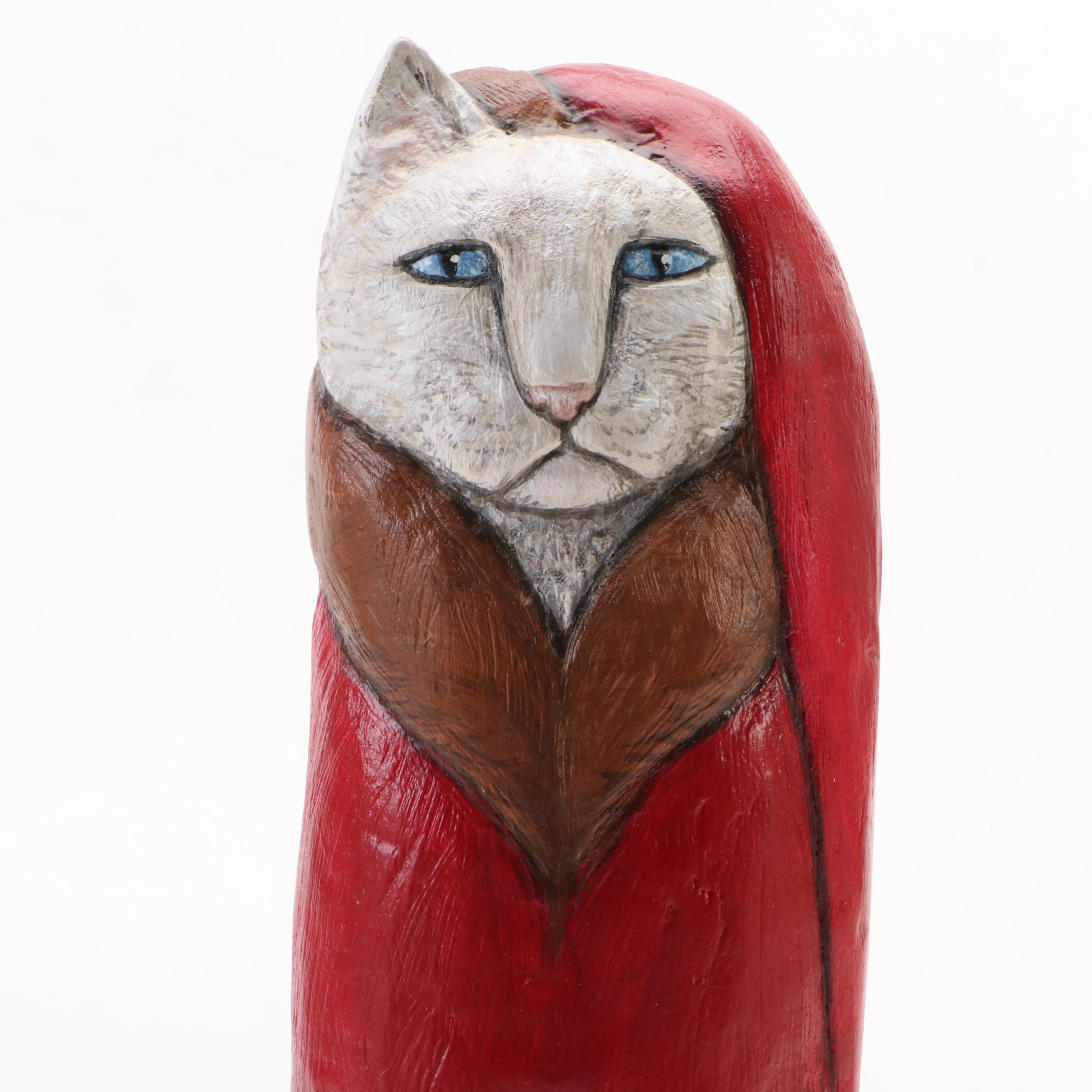 Lisa Rogers Folk Art Style Carved Wood Cat, 2007 | EBTH