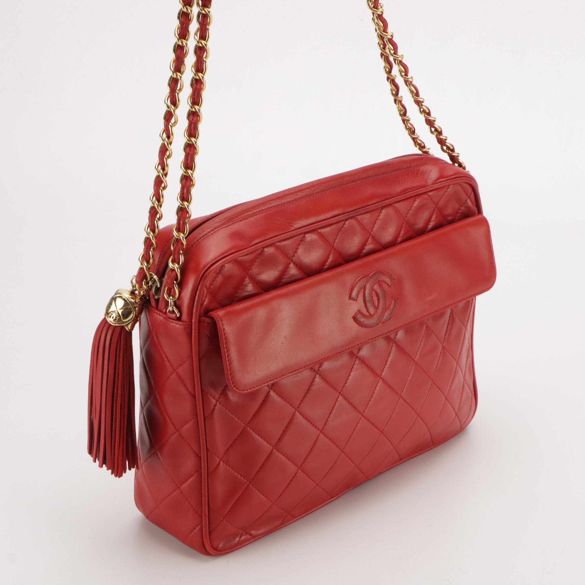 Chanel Large Front Pocket Camera Shoulder Bag in Red Diamond Stitched ...