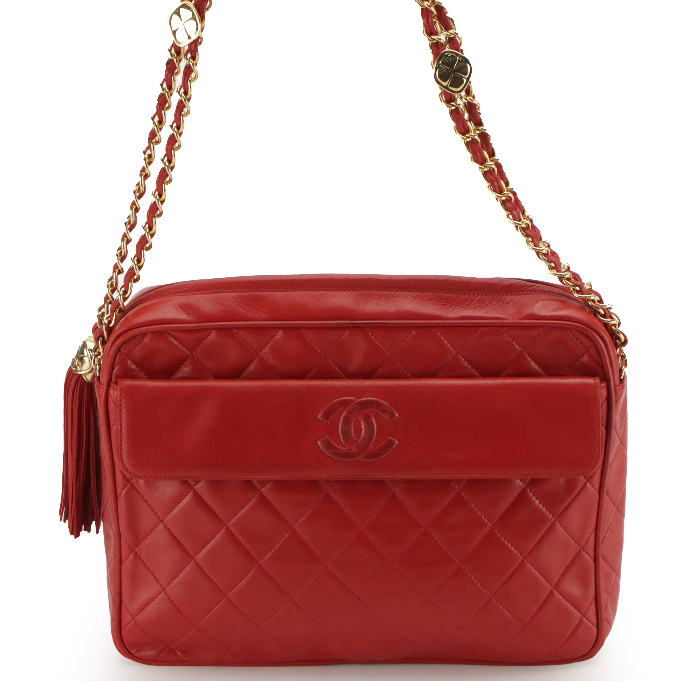 Chanel Large Front Pocket Camera Shoulder Bag in Red Diamond Stitched ...