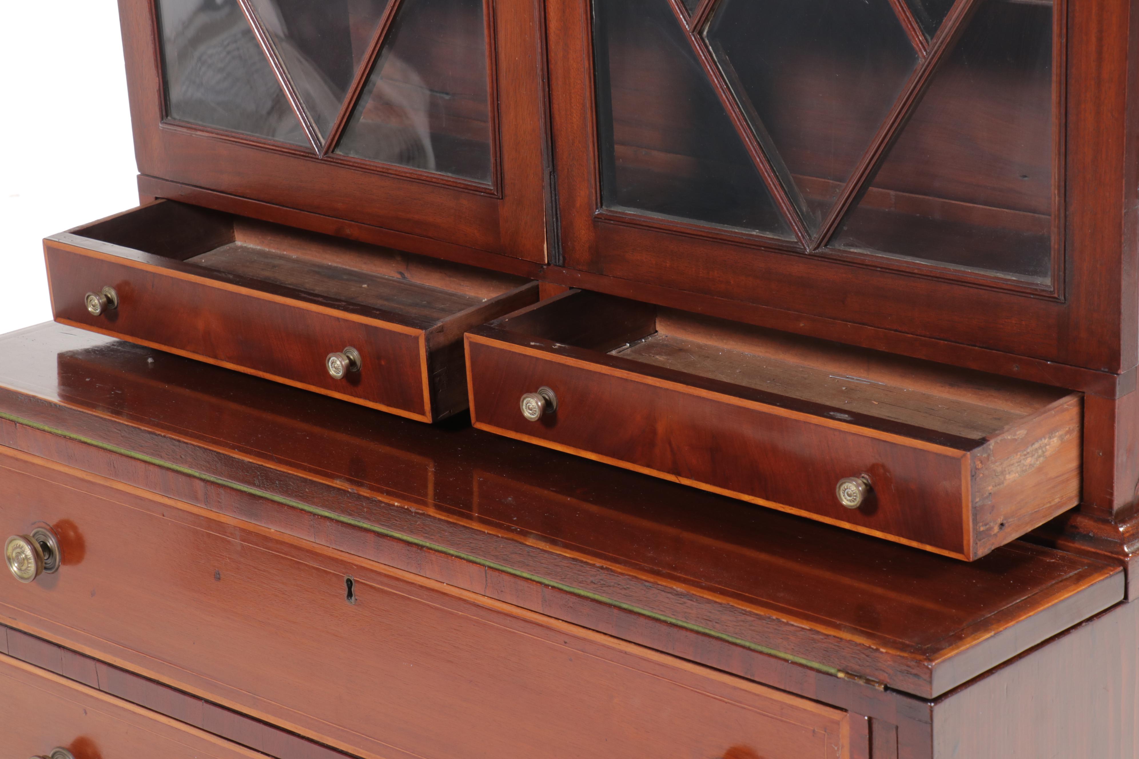 Federal Style String Inlaid Mahogany Secretary with Hutch, circa 1876 ...