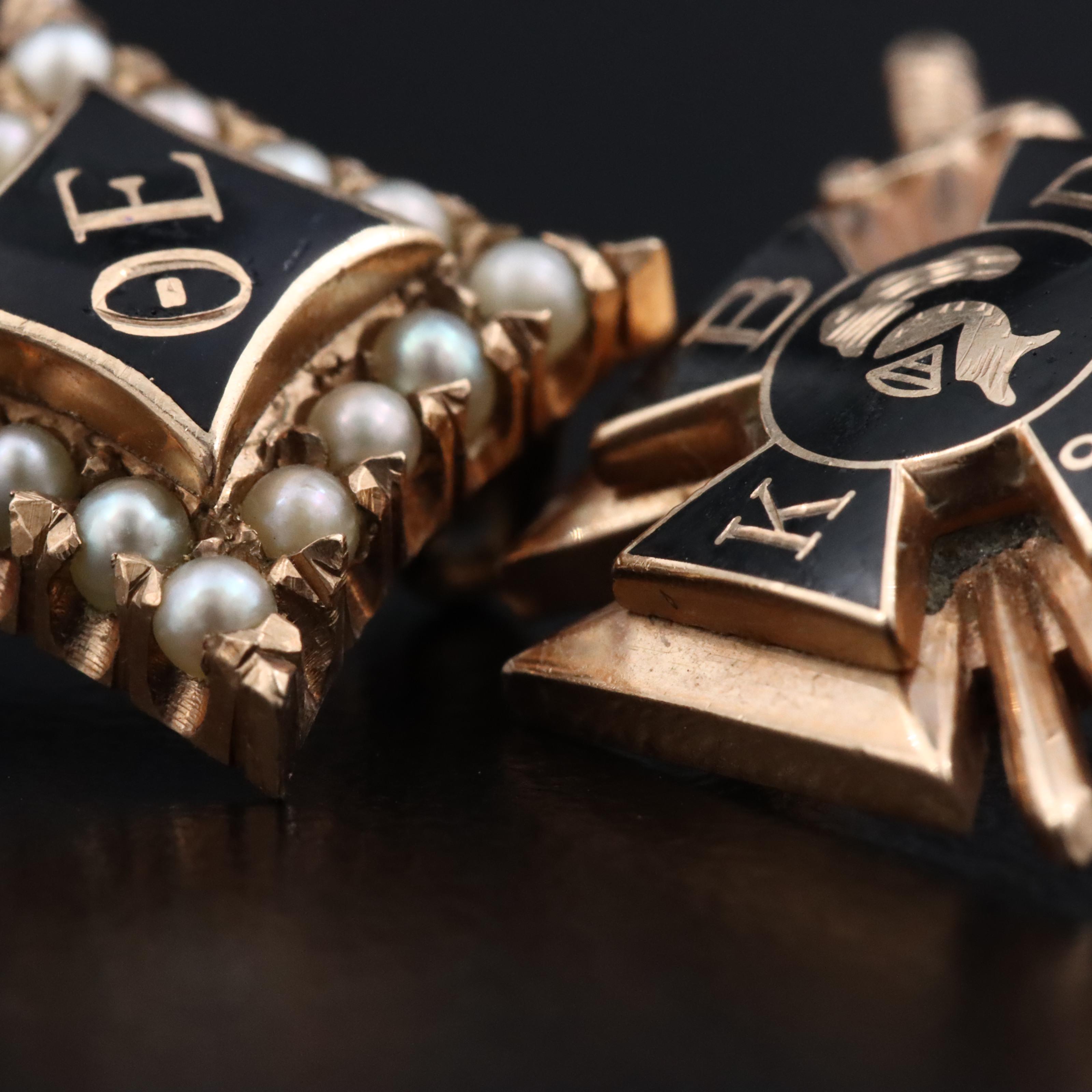Vintage 10K Enamel Fraternal Pins Featuring Seed Pearls | EBTH