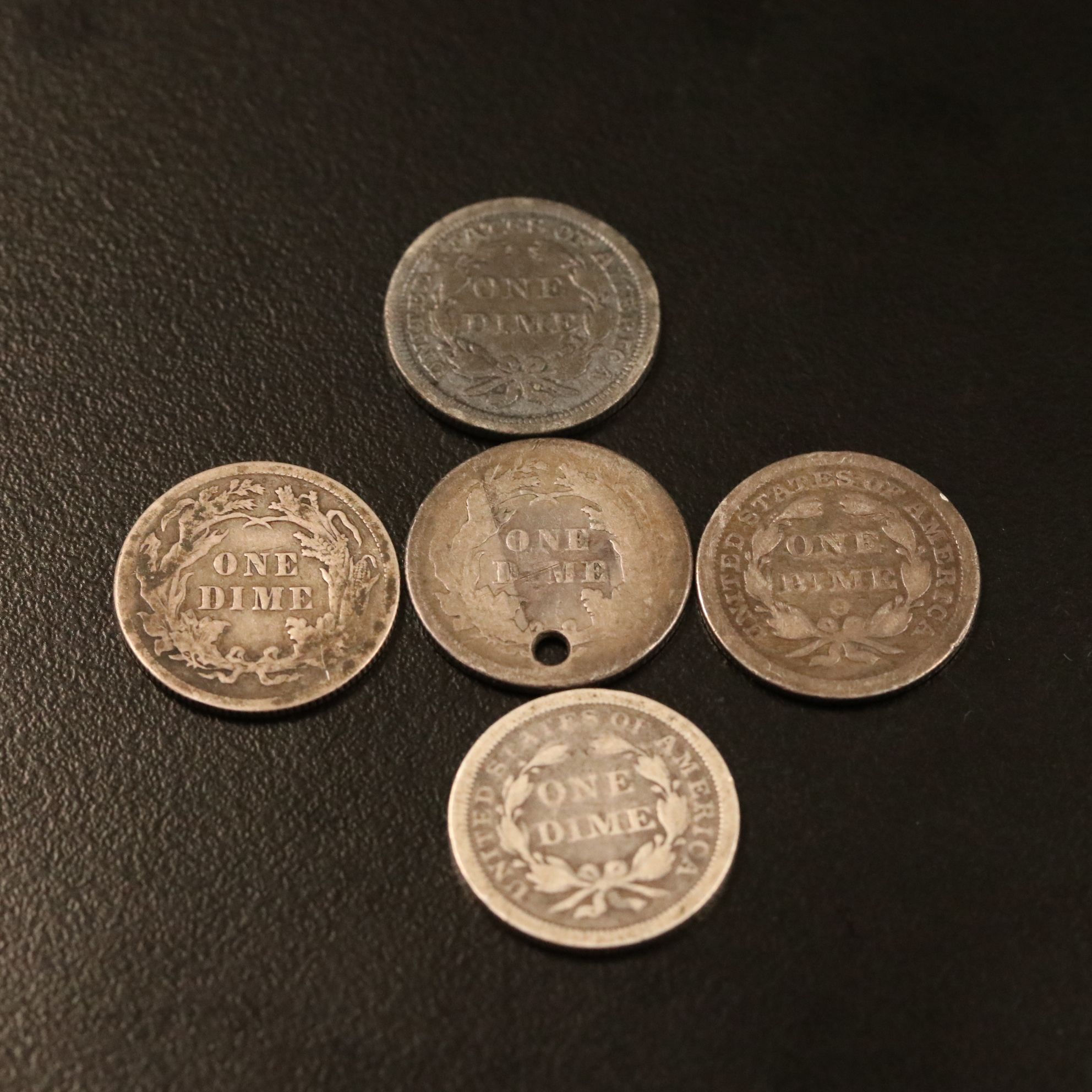 Five Seated Liberty Silver Dimes Ranging from 1850-1891 | EBTH