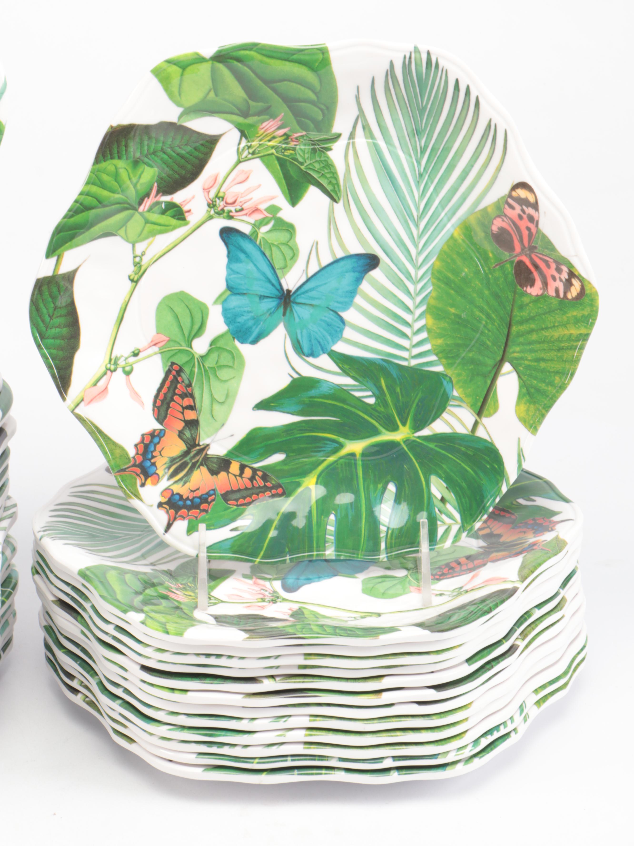 TarHong Tropical Palm Leaf Butterflies Print Melamine Plates and ...
