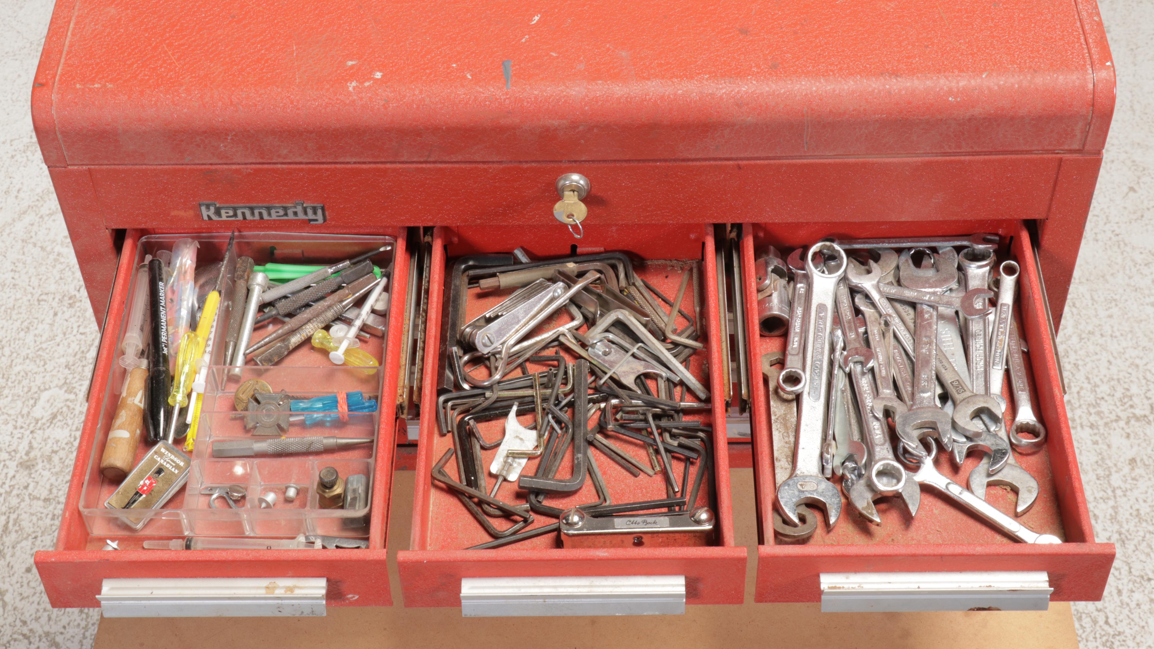 Kennedy Steel Tool Box with Hand Tools, Hirsh Cart | EBTH